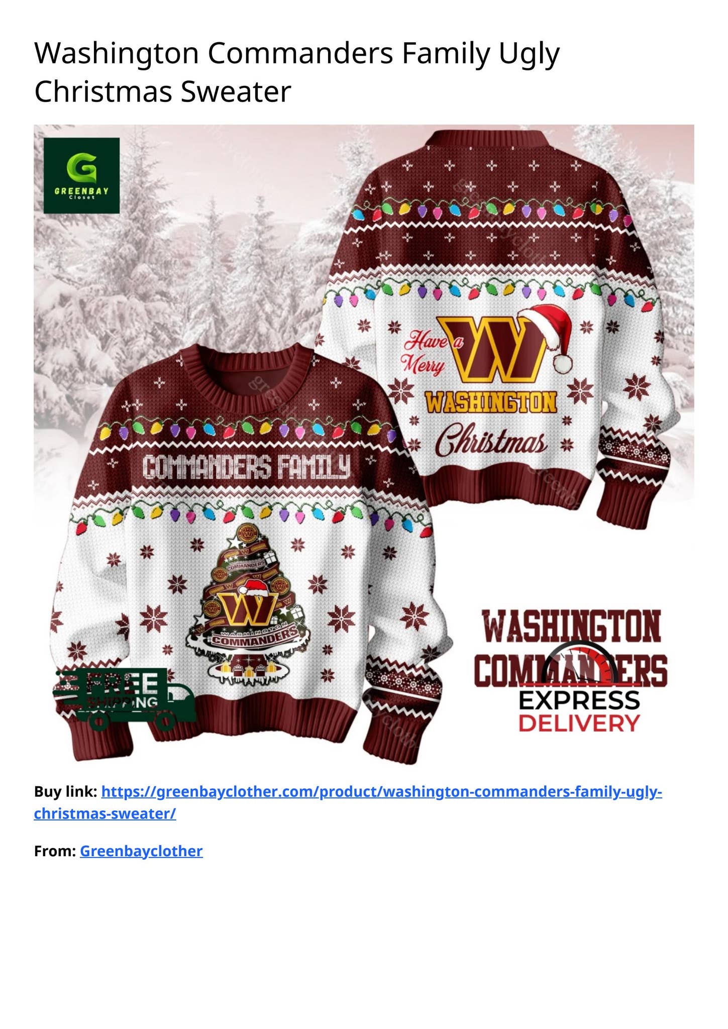 Washington Commanders Family Ugly Christmas Sweater by Tonytees Store ...