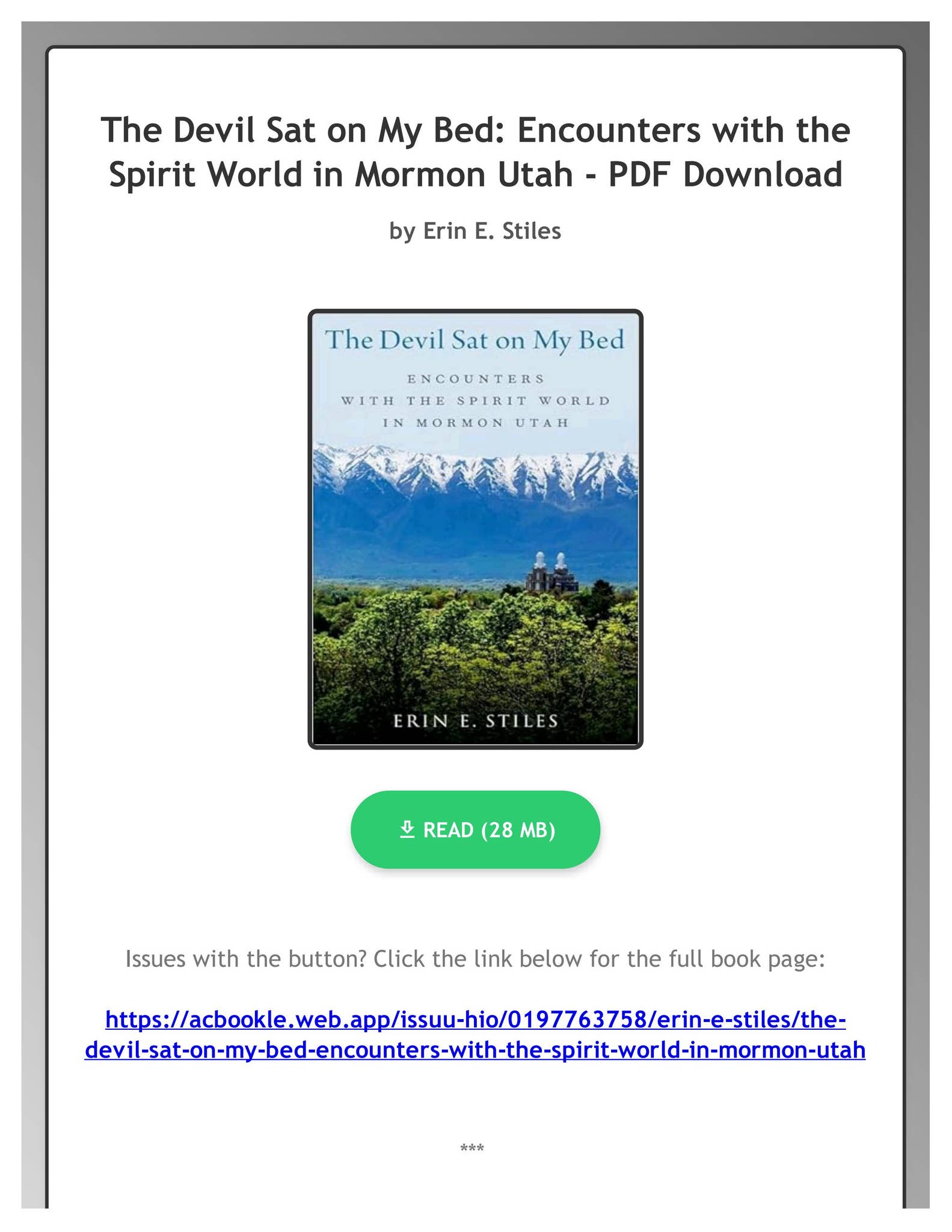 PDF The Devil Sat on My Bed: Encounters with the Spirit World in Mormon ...