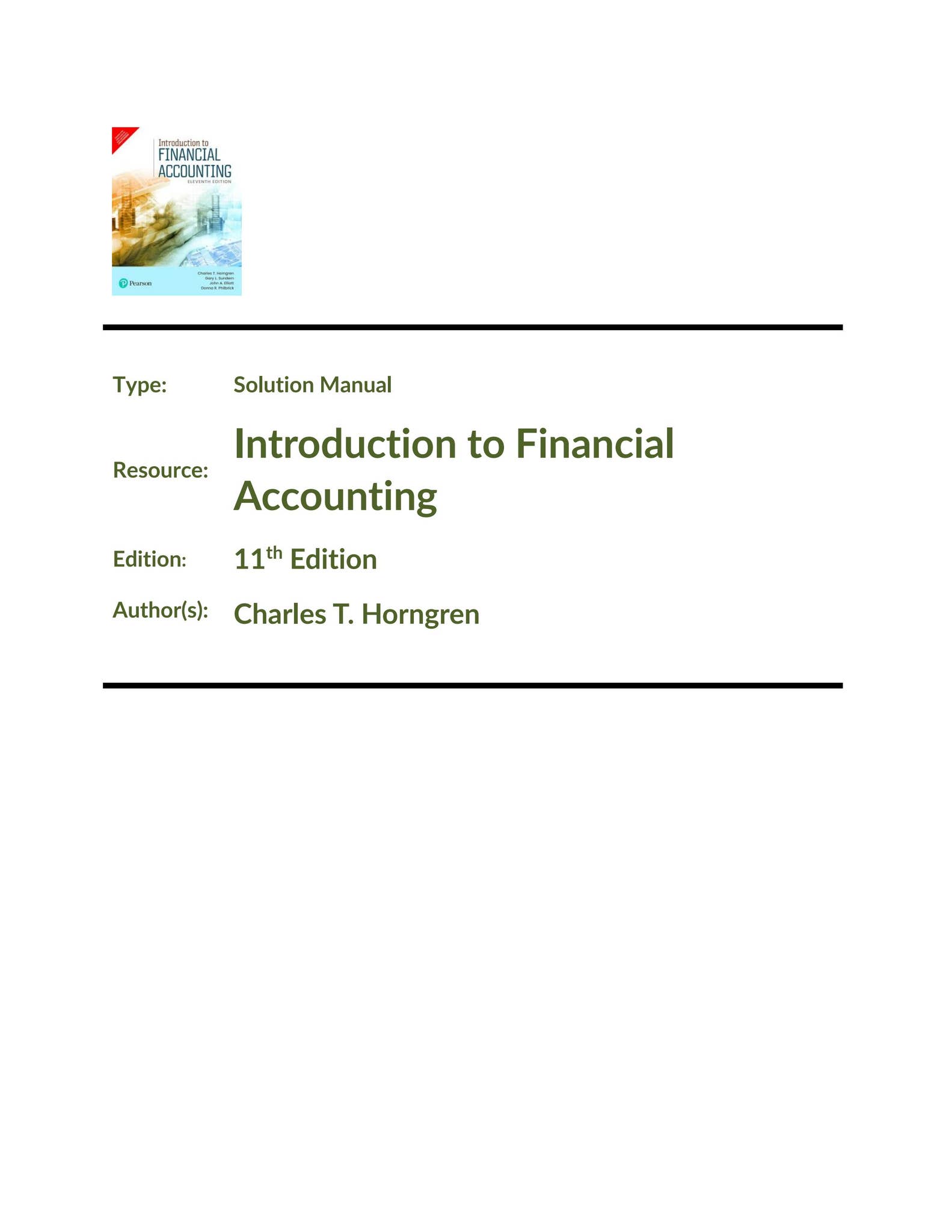 Introduction to Financial Accounting, 11th edition By Charles Horngren ...
