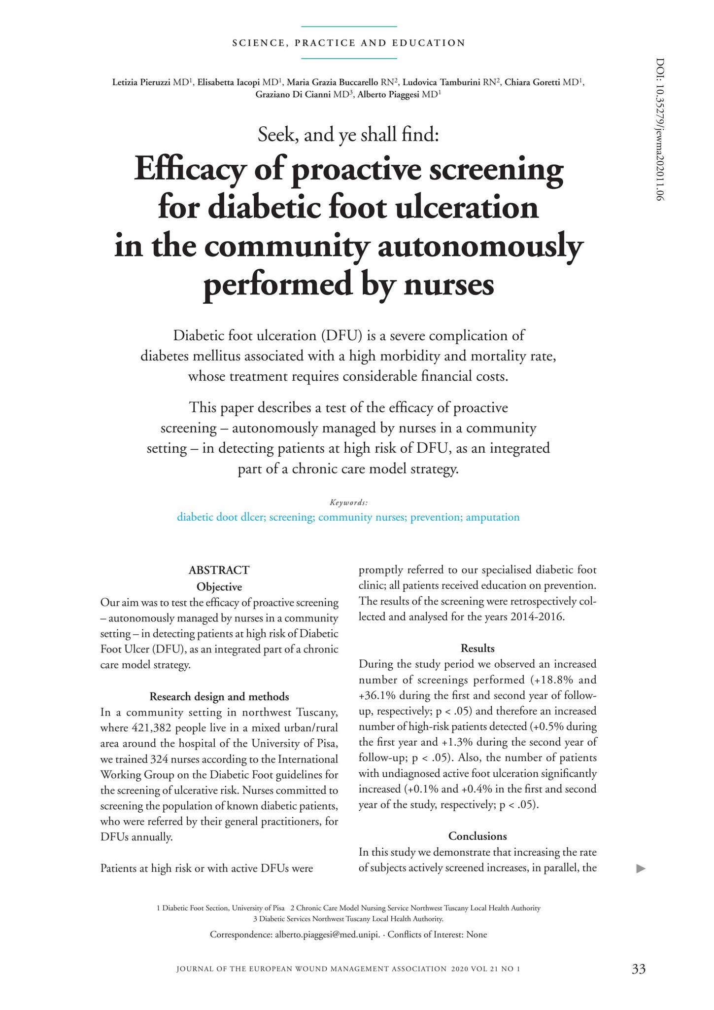Efficacy of proactive screening for diabetic foot ulceration in the community autonomously ...