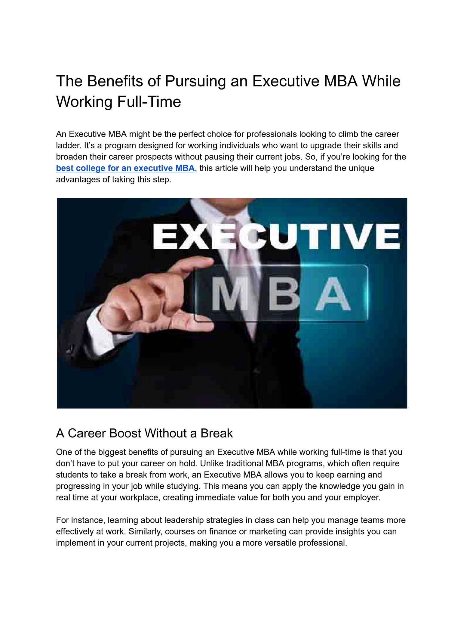 Benefits of Pursuing an Executive MBA While Working Full-Time by ...