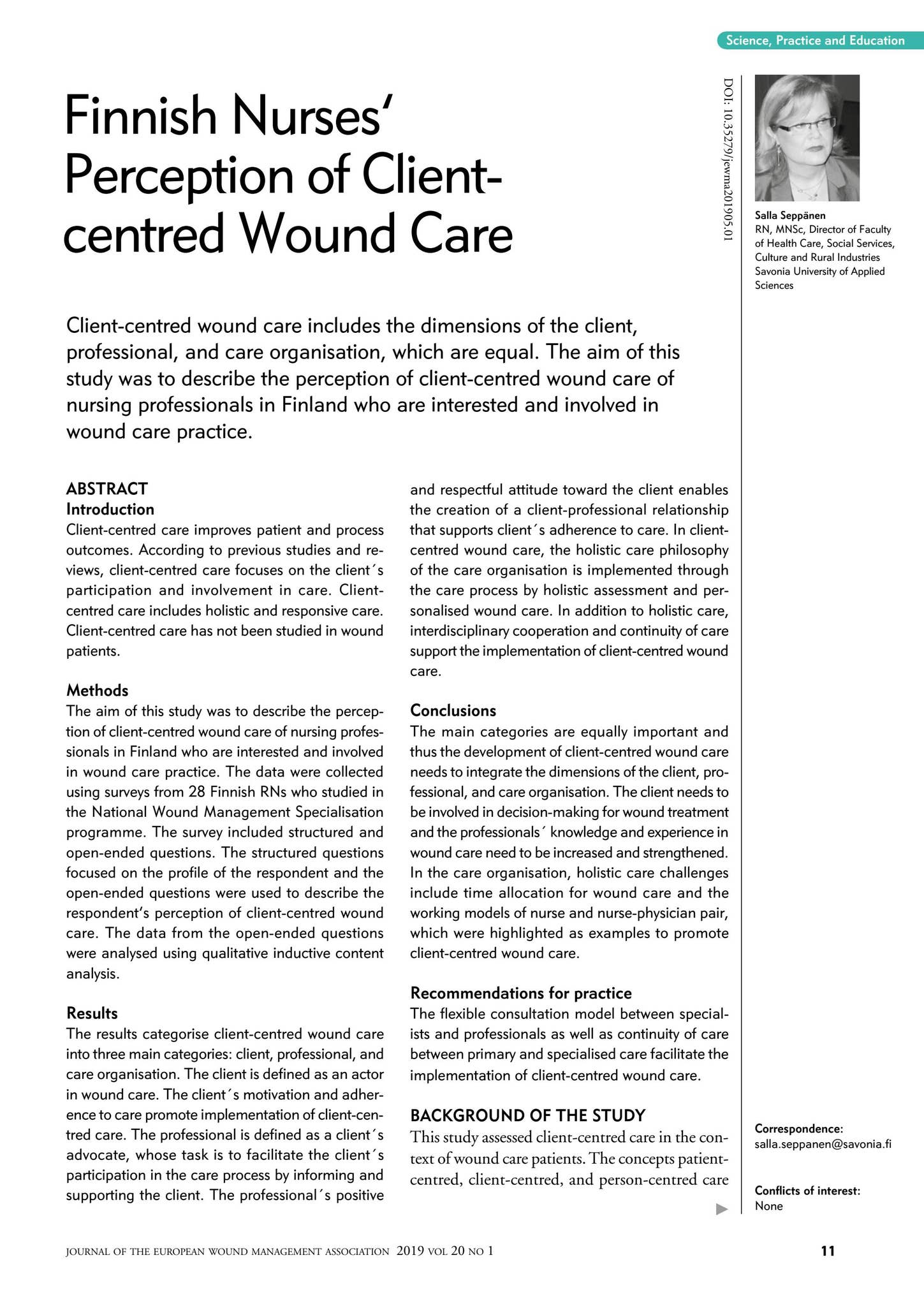 Finnish Nurses’ Perception of Clientcentred Wound Care by EWMA European ...