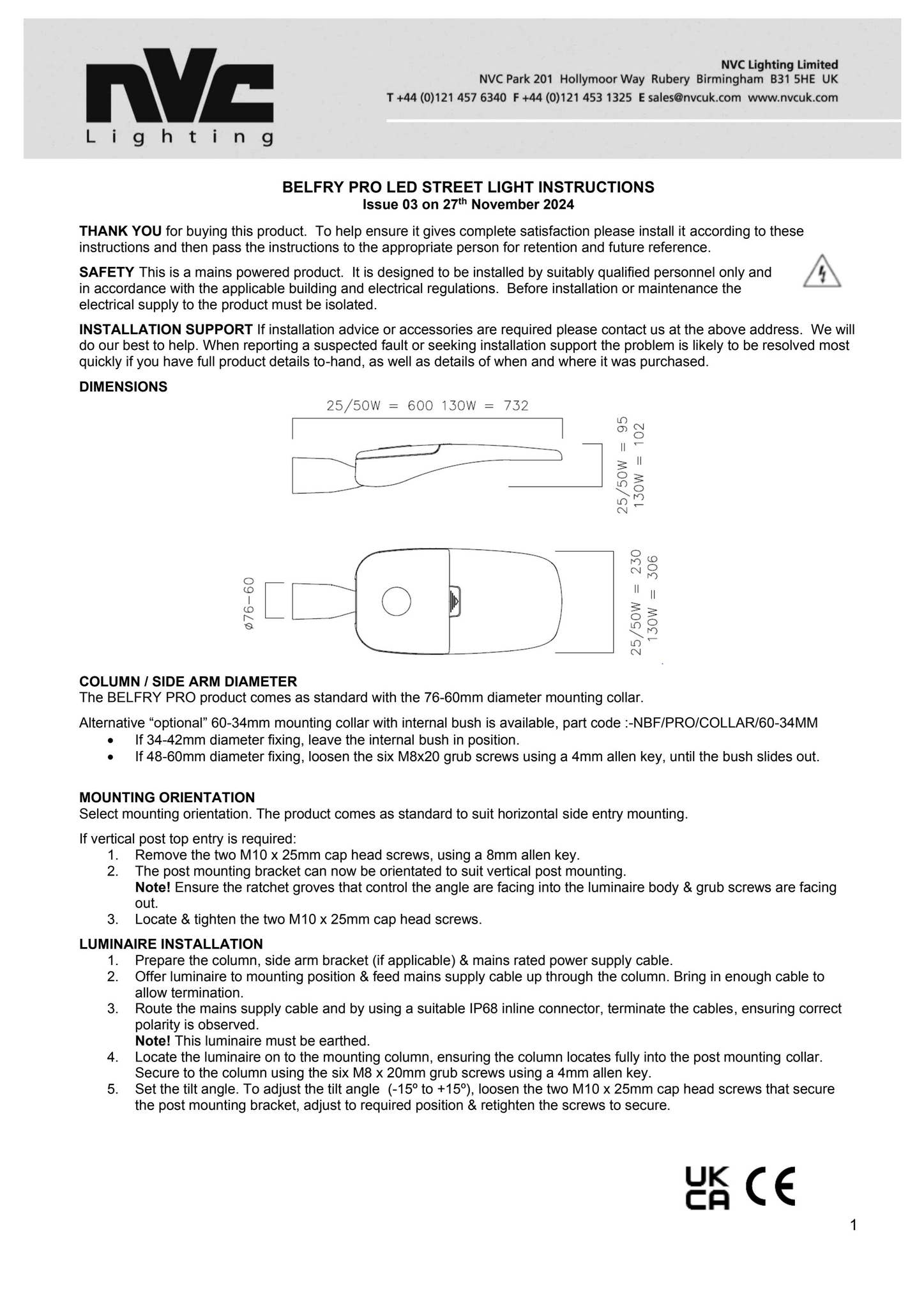 BELFRY PRO - LED Street Light - instructions by NVC Lighting UK - Issuu