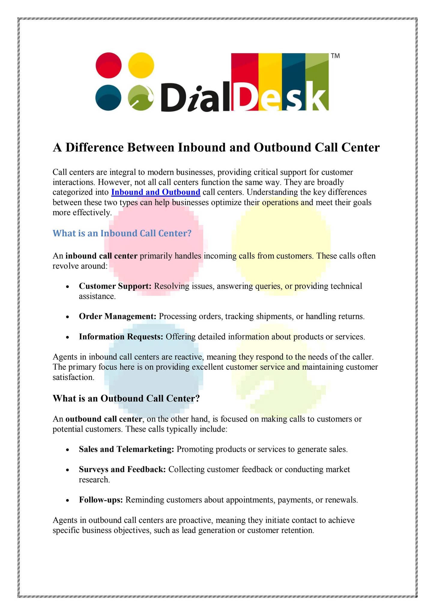 A Difference Between Inbound and Outbound Call Center by Dial Desk - Issuu