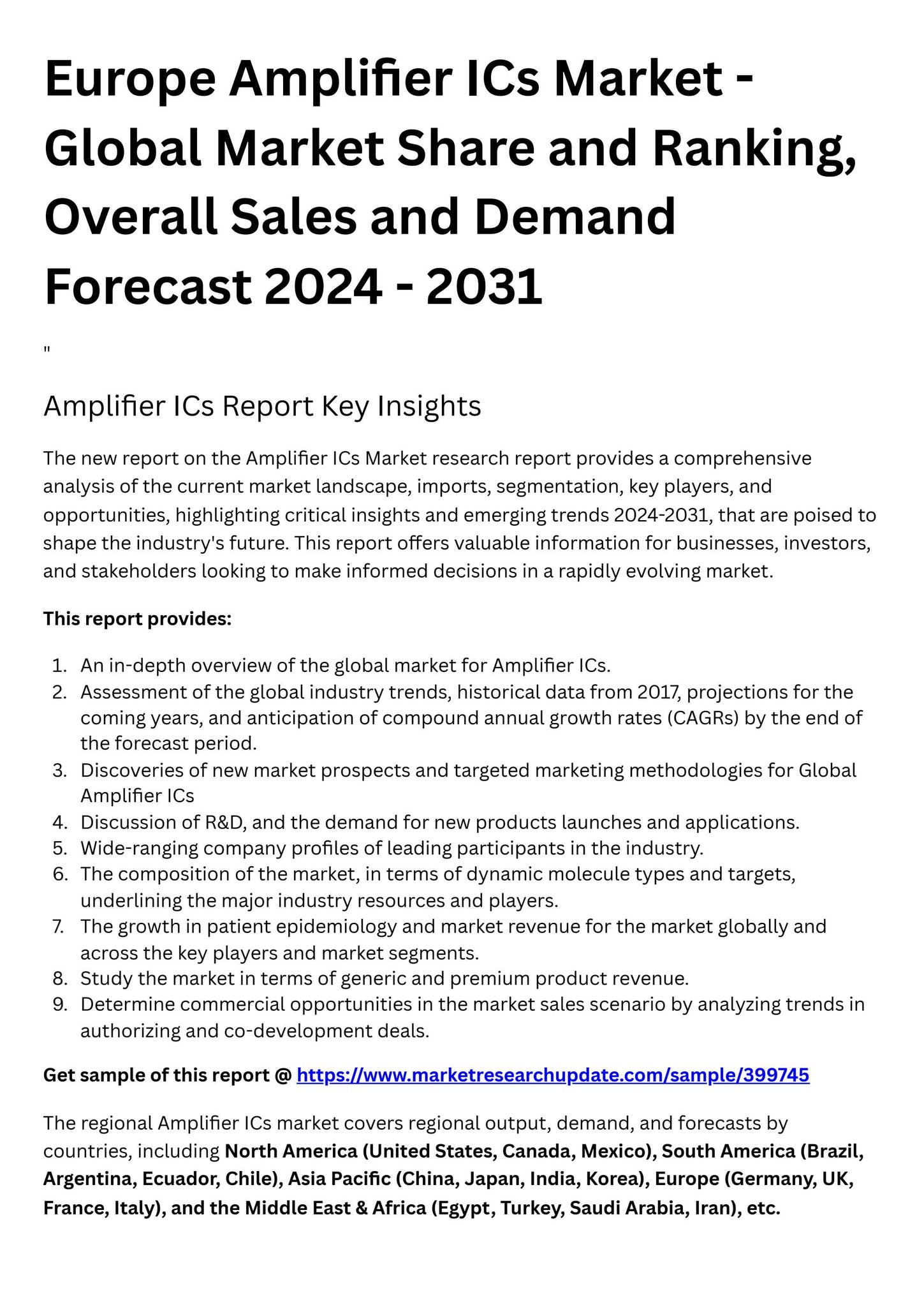 Europe Amplifier ICs Market - Global Market Share and Ranking, Overall ...