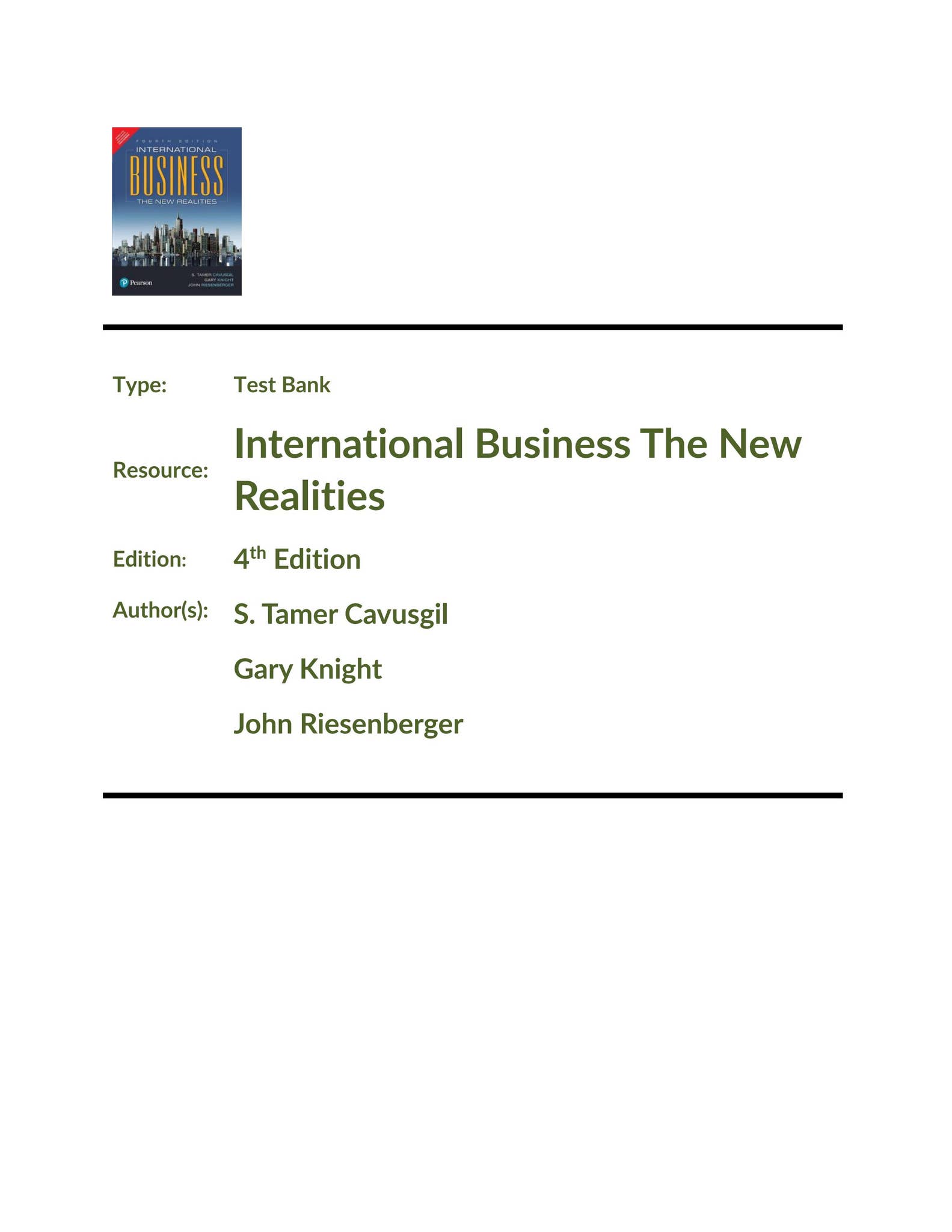 International Business The New Realities, 4th Global Edition S. Tamer ...