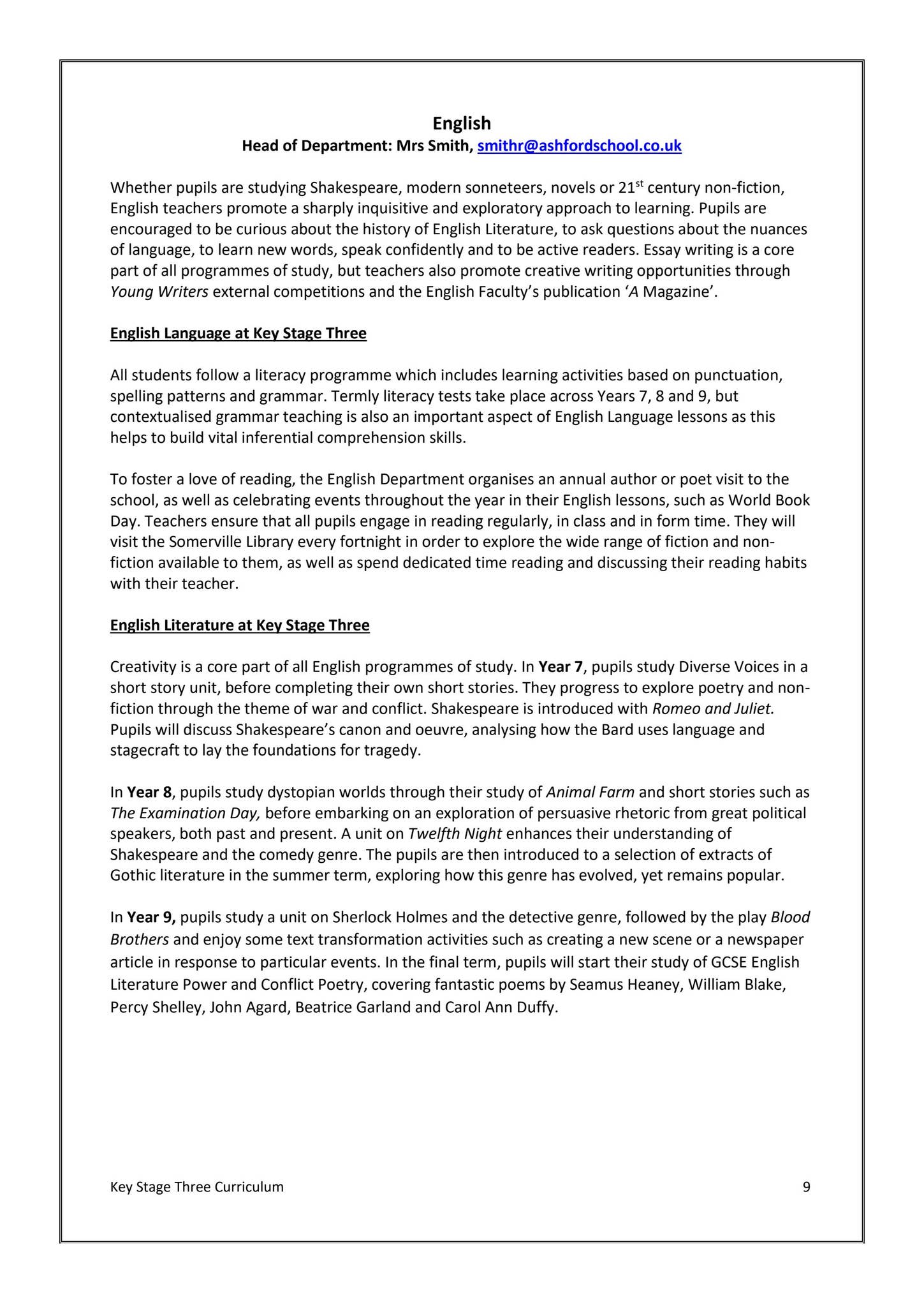 Key Stage Three Curriculum Booklet by AshfordSchool - Issuu