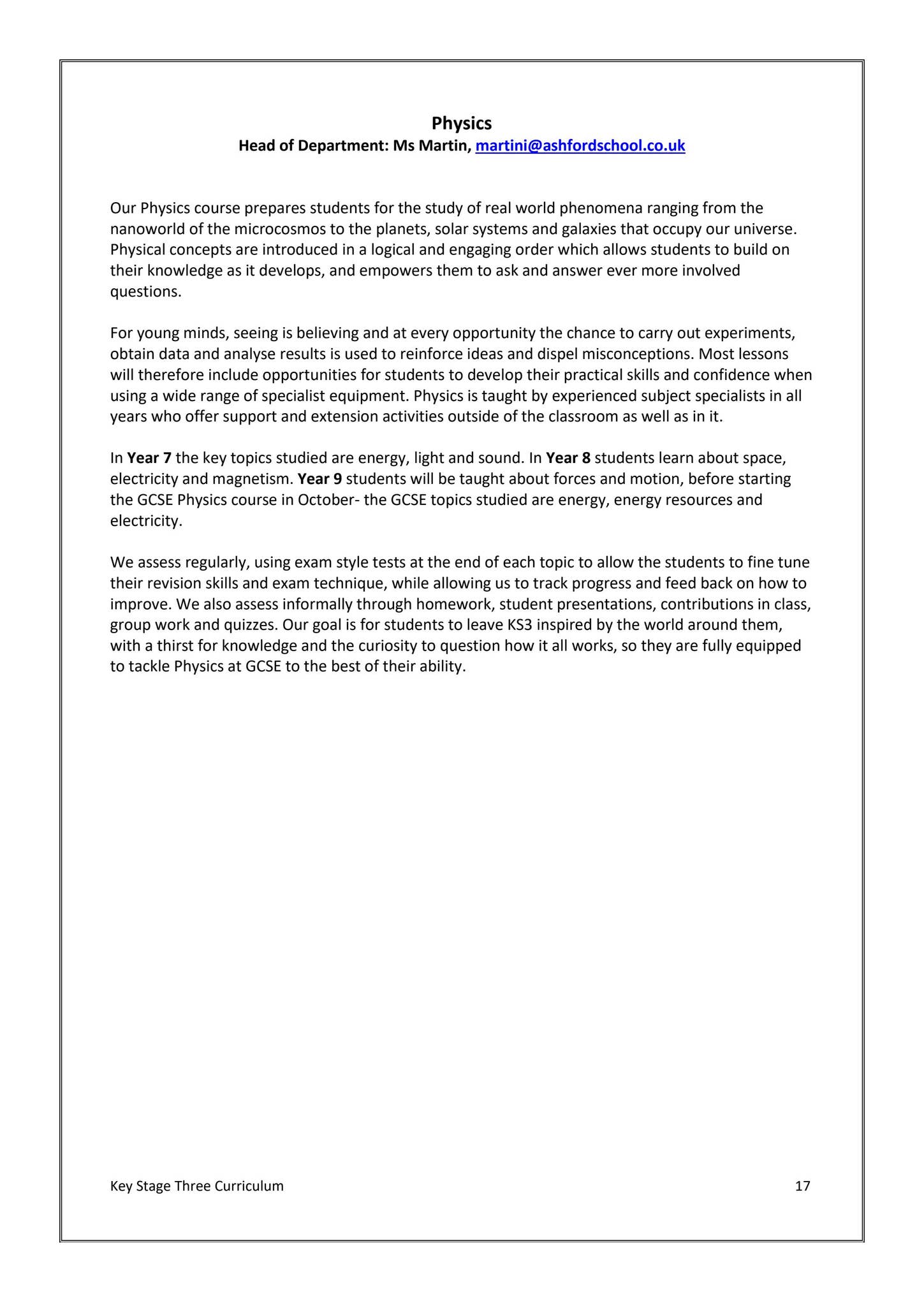 Key Stage Three Curriculum Booklet by AshfordSchool - Issuu