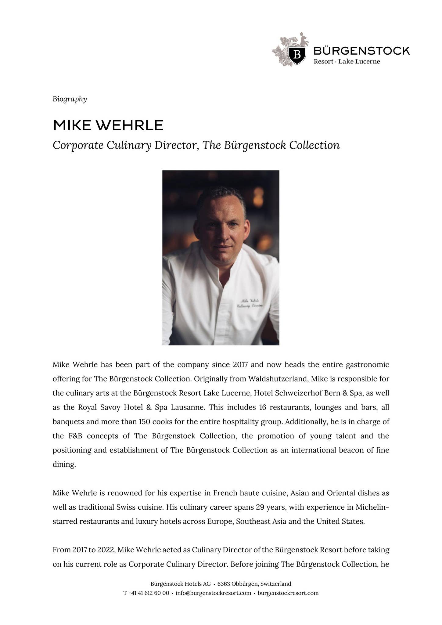 Bio Mike Wehrle - EN by Bürgenstock Collection - Issuu