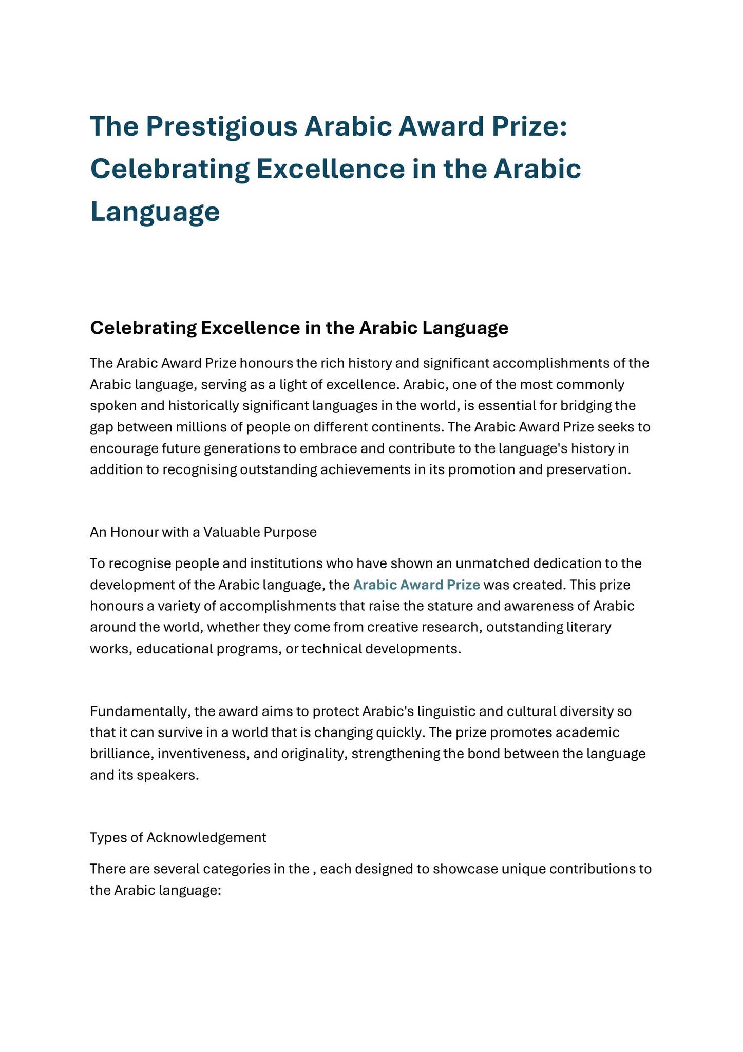 The Prestigious Arabic Award Prize Celebrating Excellence in the Arabic ...