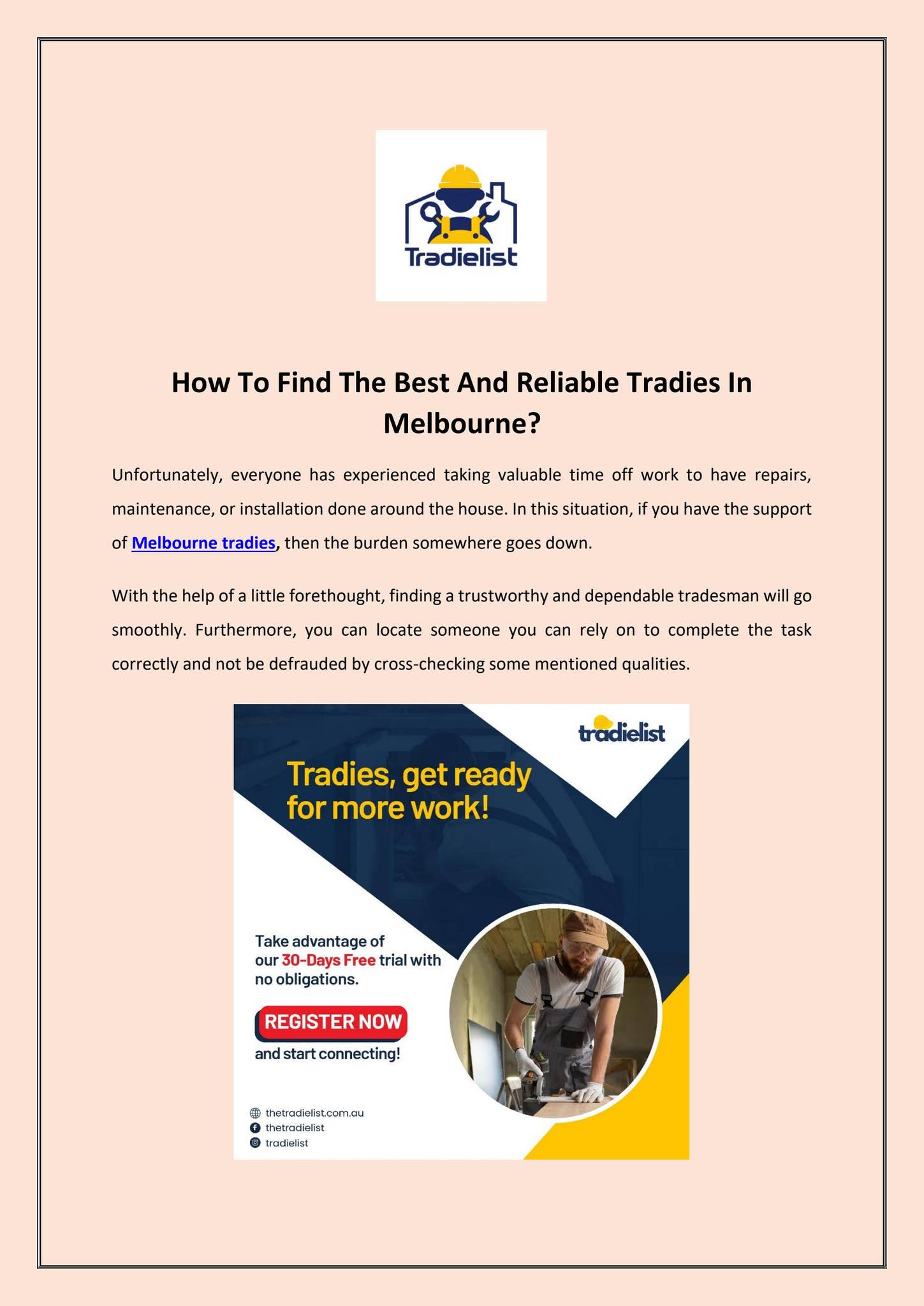 How To Find The Best And Reliable Tradies In Melbourne? by tradielist - Issuu