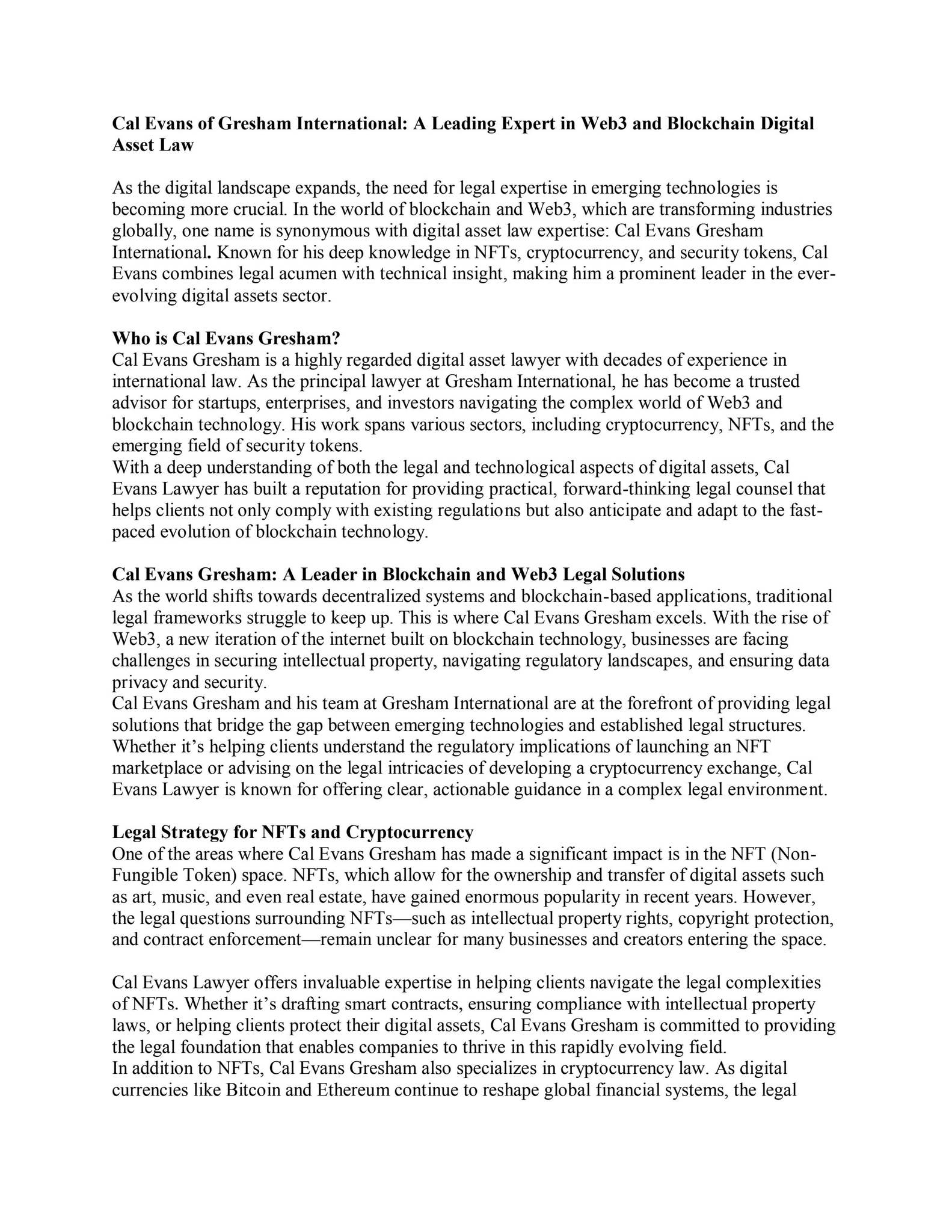 Cal Evans of Gresham International: A Leading Expert in Web3 and ...