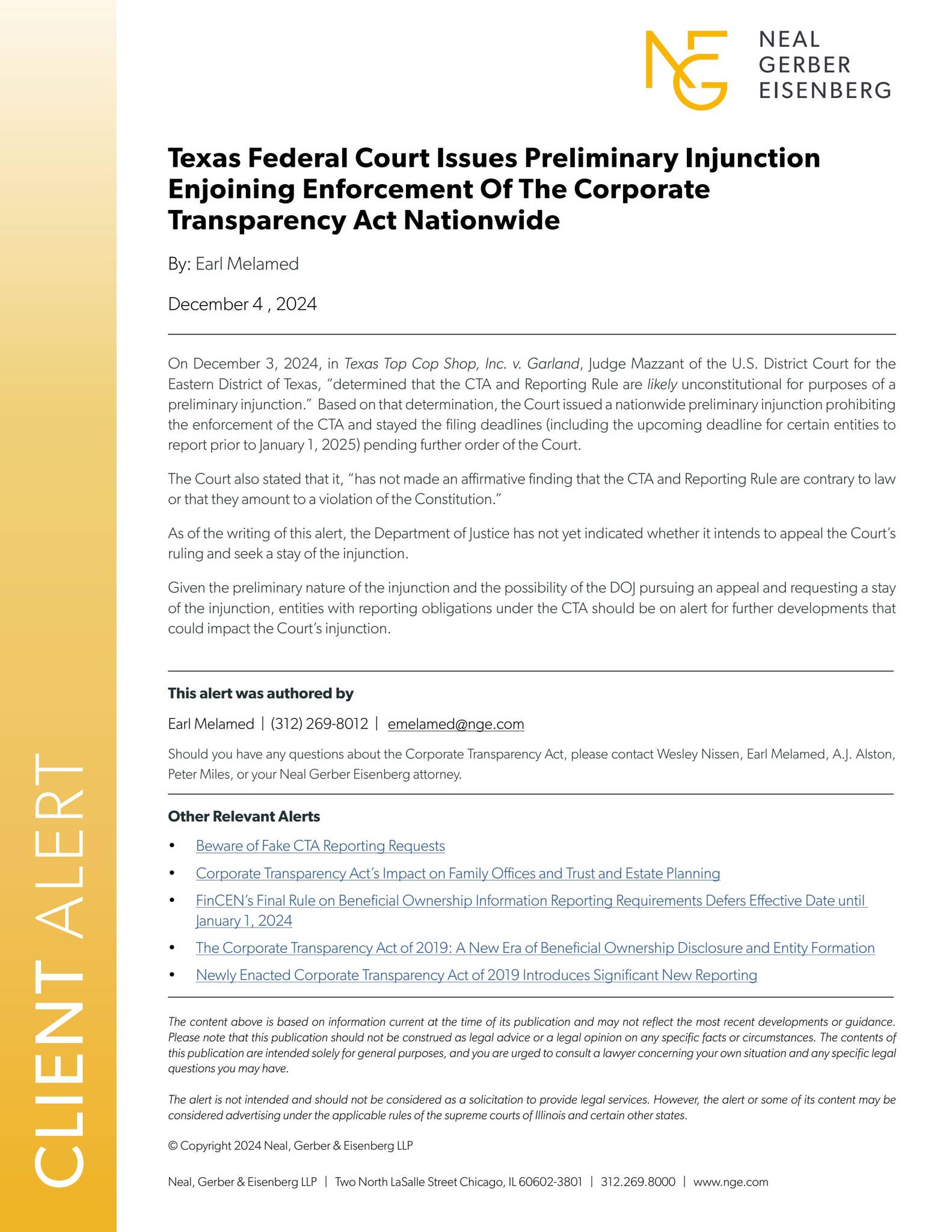 Preliminary Injunction Halts Corporate Transparency Act Enforcement ...