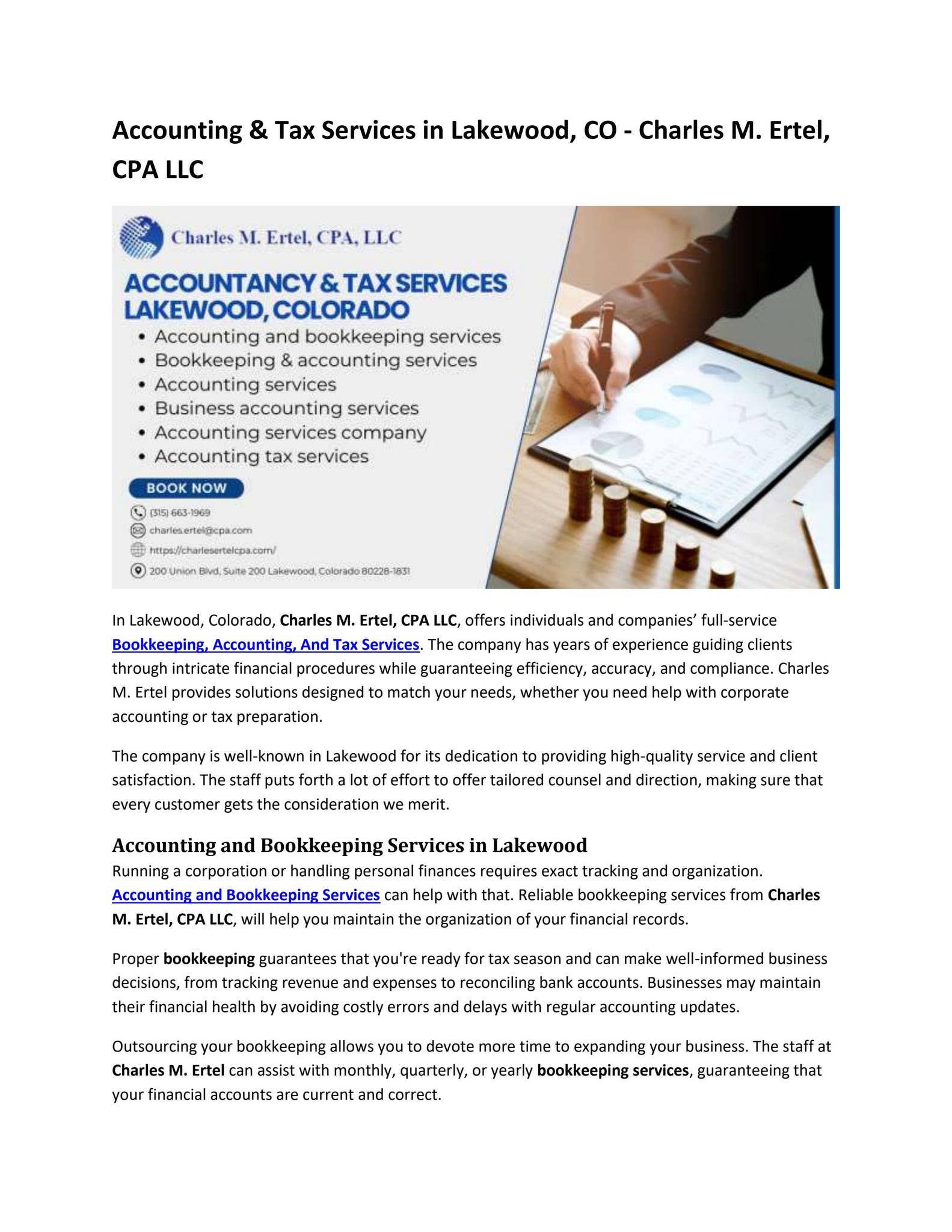 Accounting & Tax Services in Lakewood, CO - Charles M. Ertel, CPA LLC ...