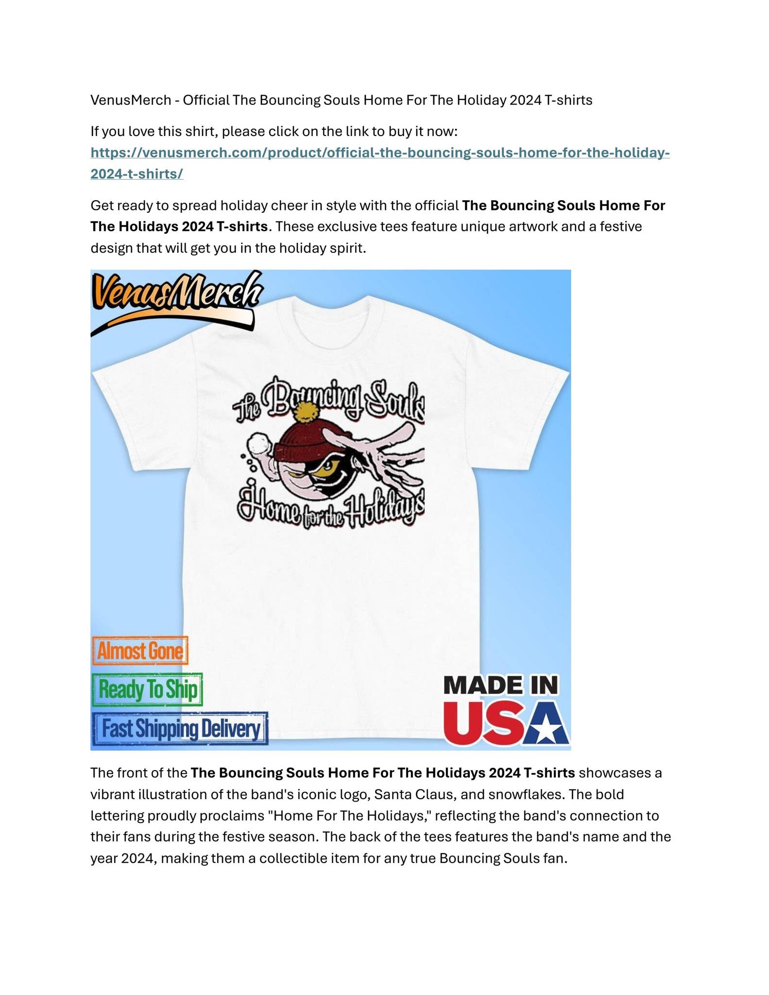 VenusMerch - Official The Bouncing Souls Home For The Holiday 2024 T ...