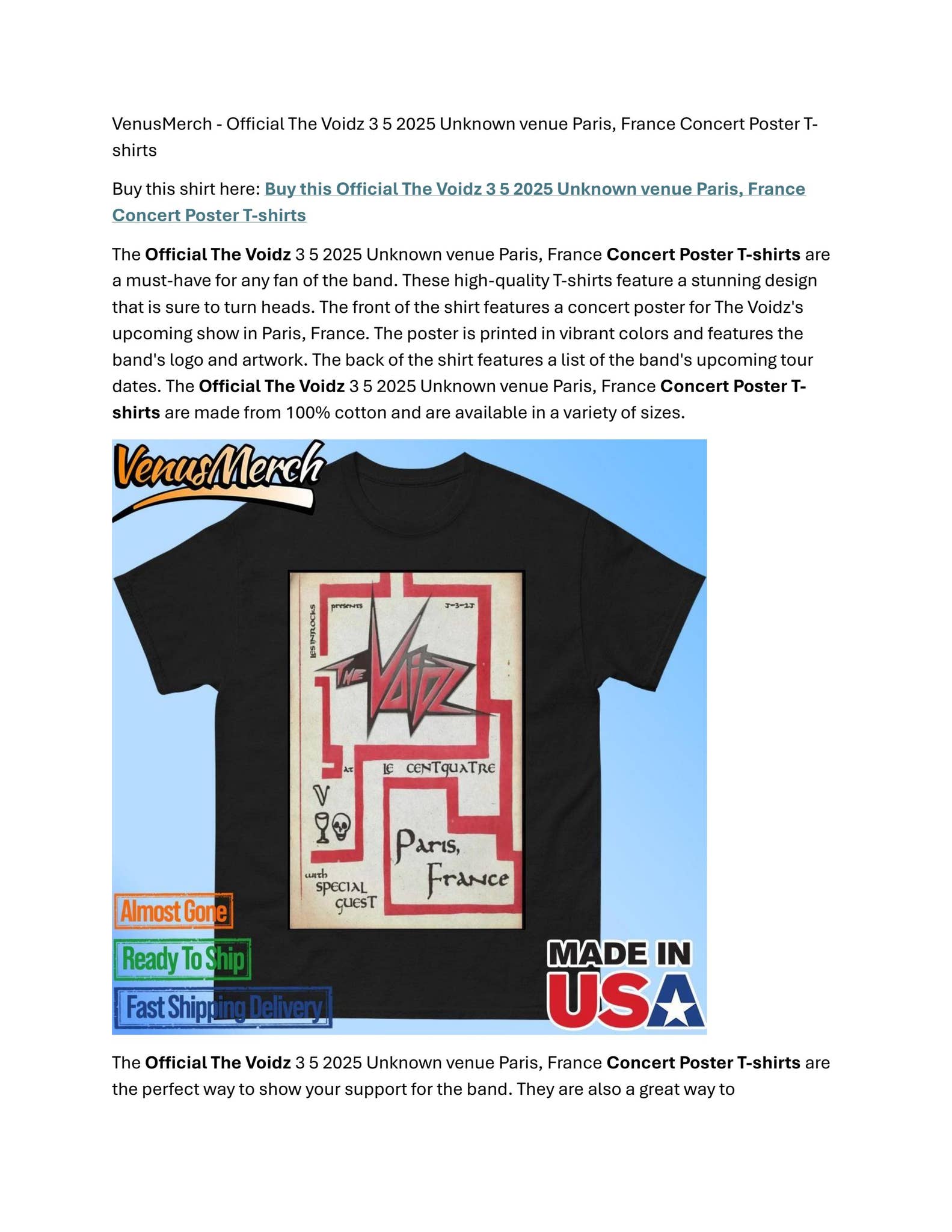 VenusMerch - Official The Voidz 3 5 2025 Unknown venue Paris, France ...