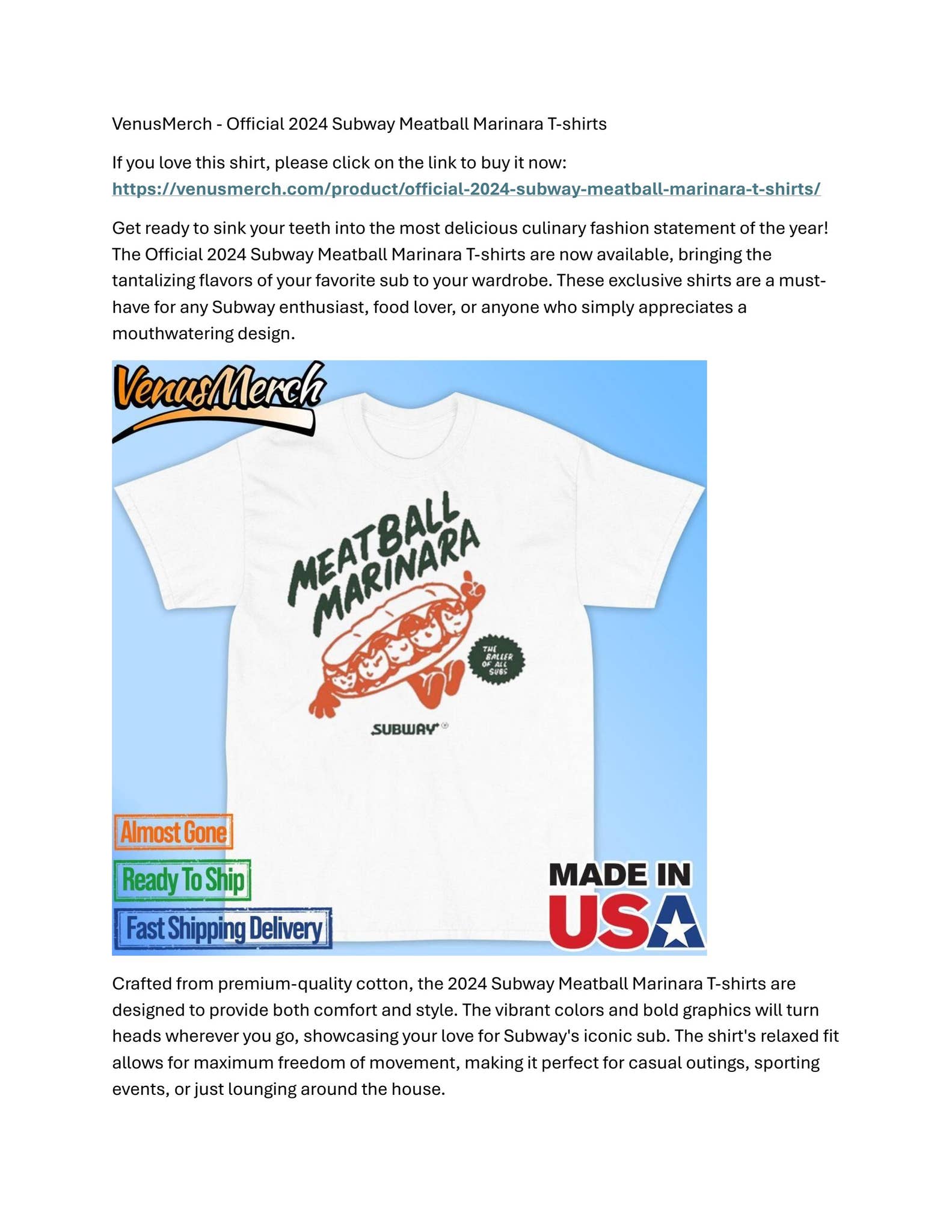 VenusMerch - Official 2024 Subway Meatball Marinara T-shirts by Venus ...