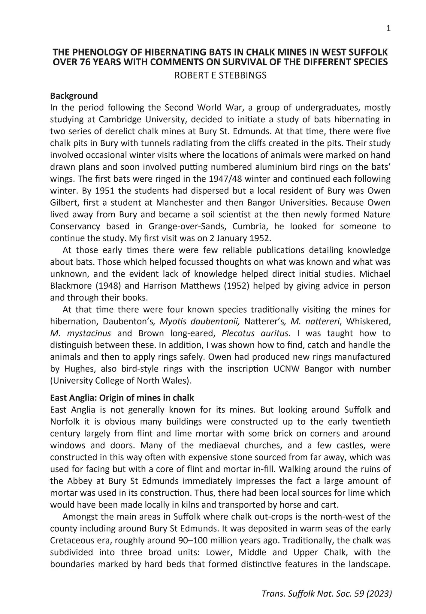 TSNS 59 The phenology of hibernating bats in chalk mines in West ...