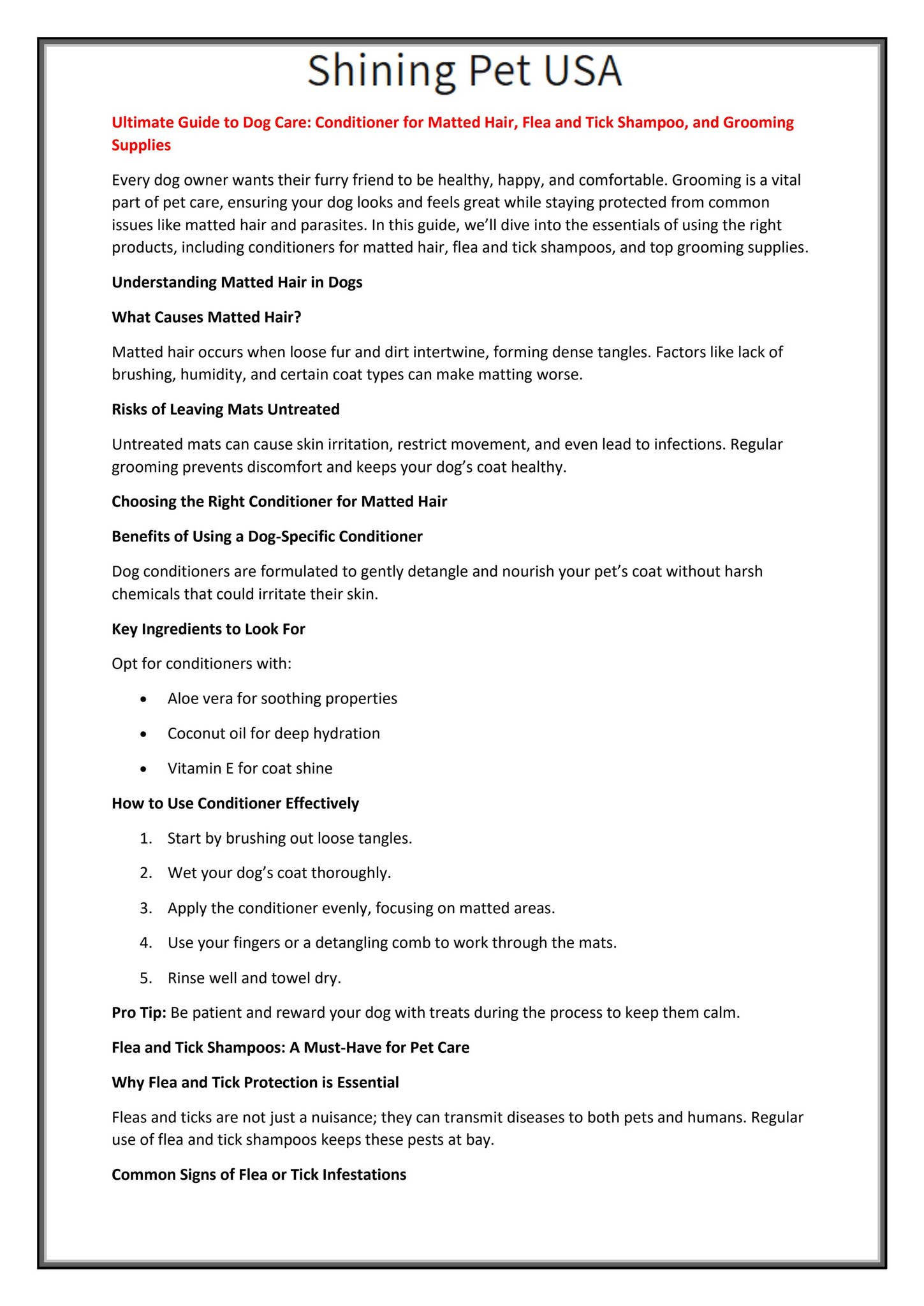 Ultimate Guide to Dog Care - Conditioner for Matted Hair, Flea and Tick ...