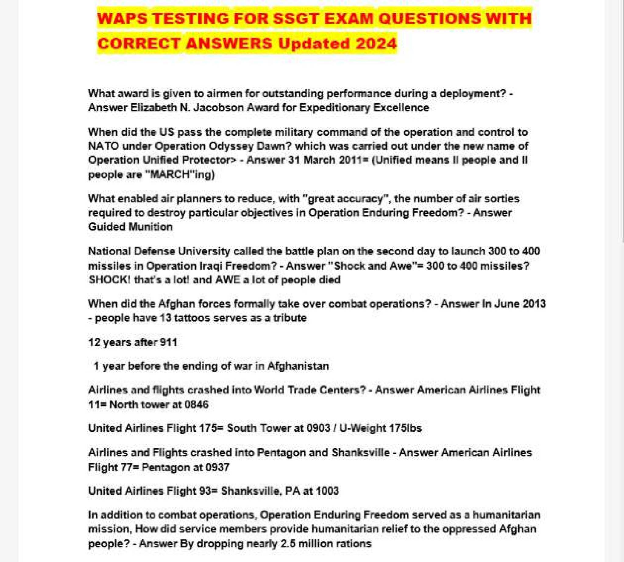 WAPS TESTING FOR SSGT EXAM 2024 QUESTION WITH DETAILED ANSWERS LATEST ...
