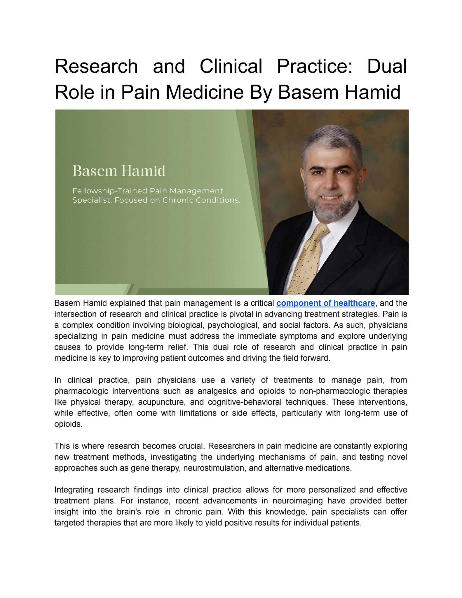 Research and Clinical Practice_ Dual Role in Pain Medicine By Basem Hamid by Basem Hamid - Issuu