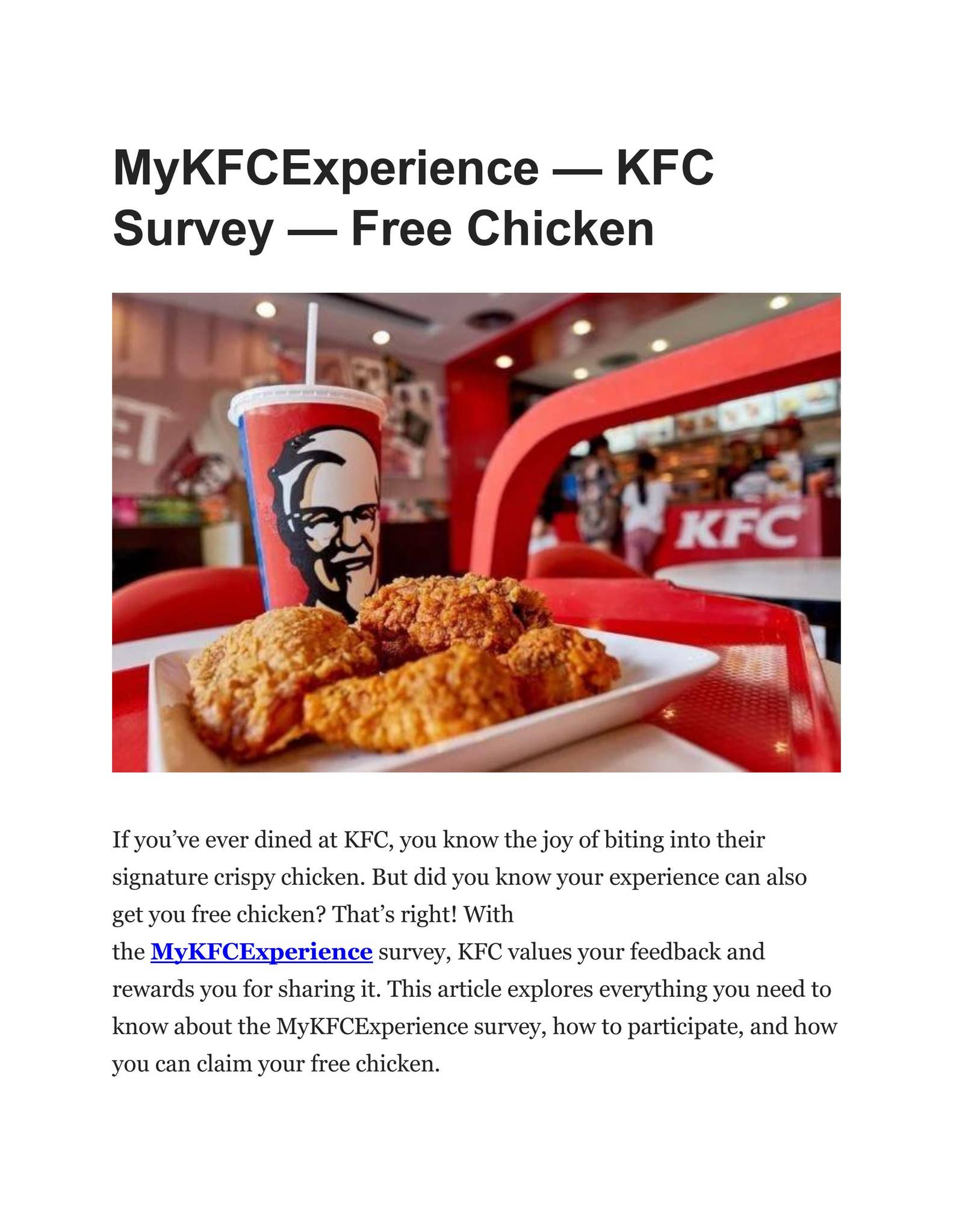MyKFCExperience – KFC Survey– Free Chicken by Official Mykfcexperience ...