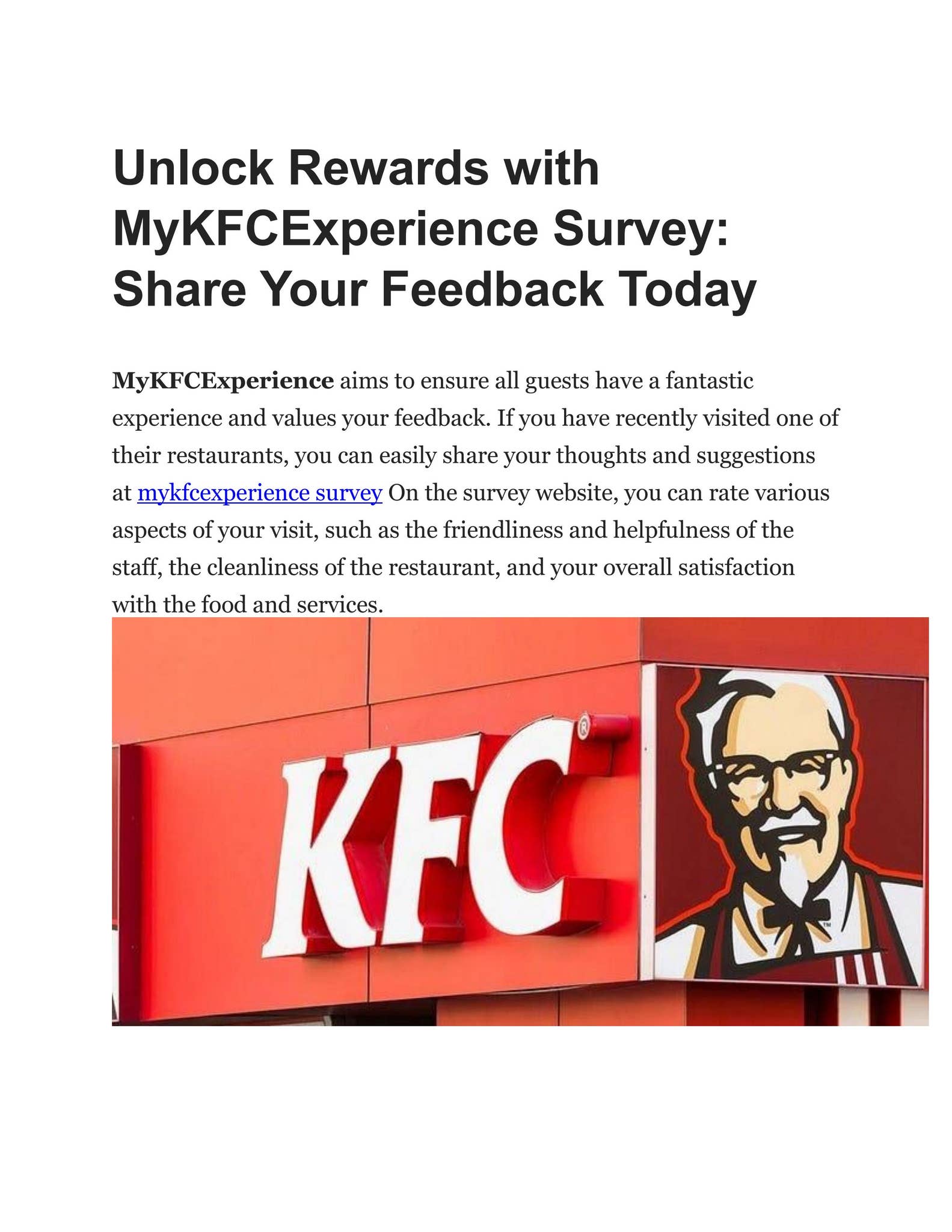MyKFCExperience – KFC Survey– Free Chicken by Official Mykfcexperience ...