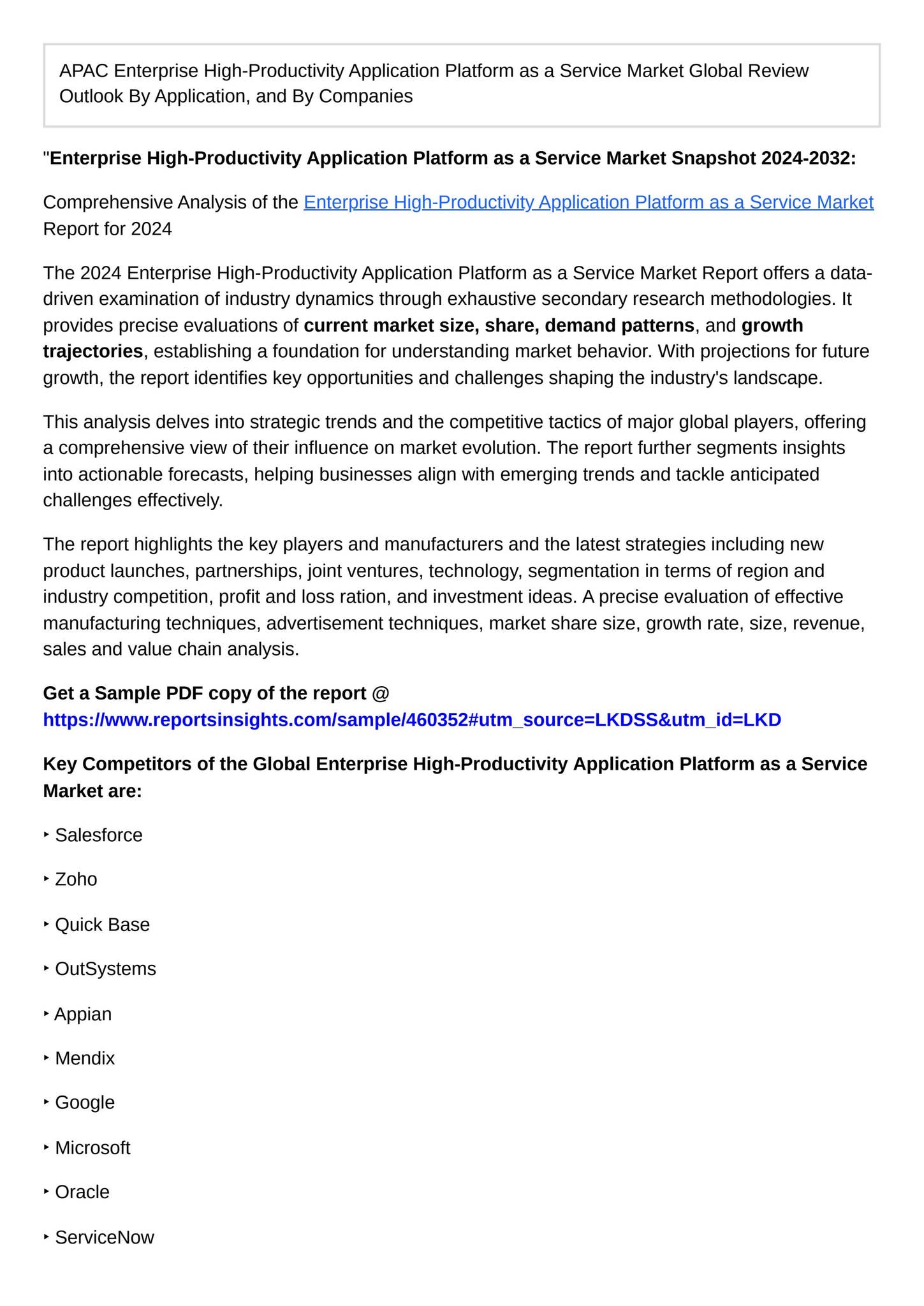 APAC Enterprise High-Productivity Application Platform as a Service ...