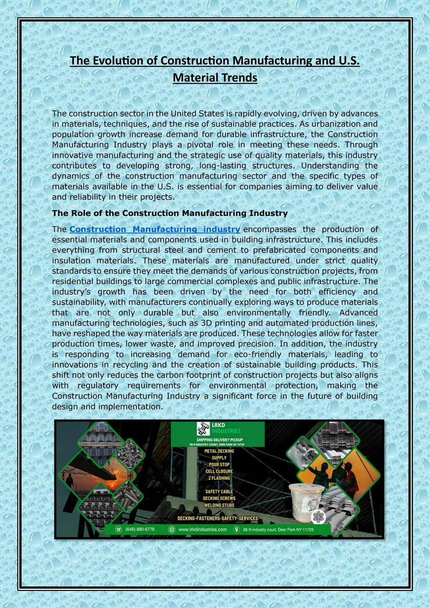 The Evolution of Construction Manufacturing and U.S. Material Trends by ...