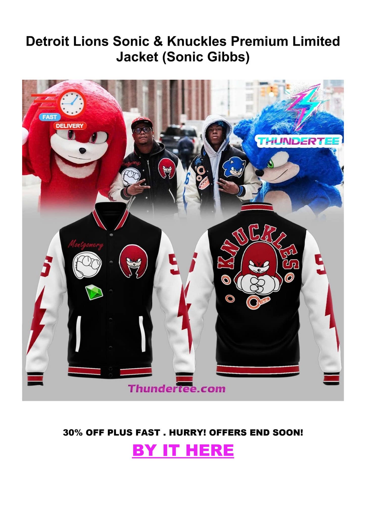 Detroit Lions Sonic & Knuckles Premium Limited Jacket (Sonic Gibbs) by ...