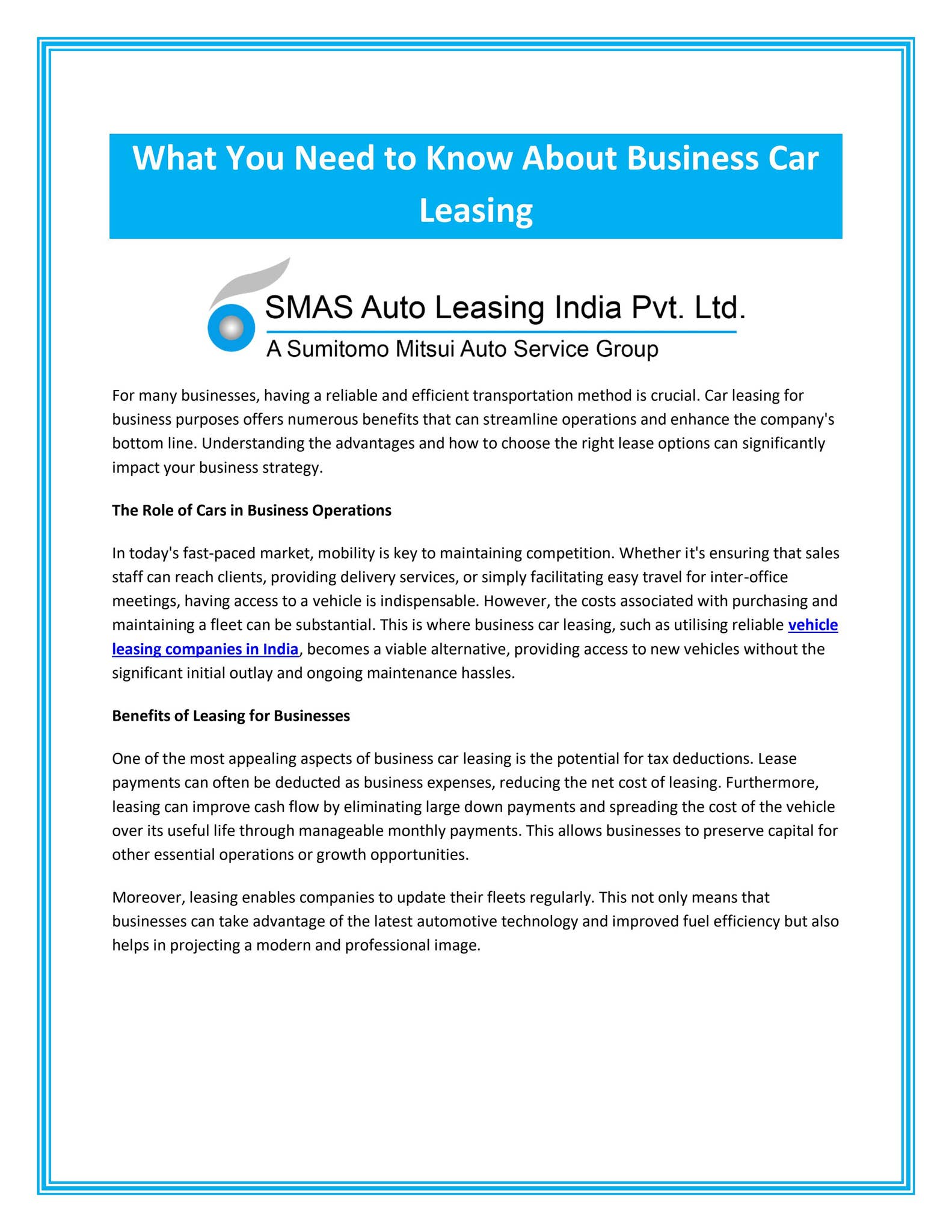 Innovations in Vehicle Leasing Services in India by SMAS India - Issuu