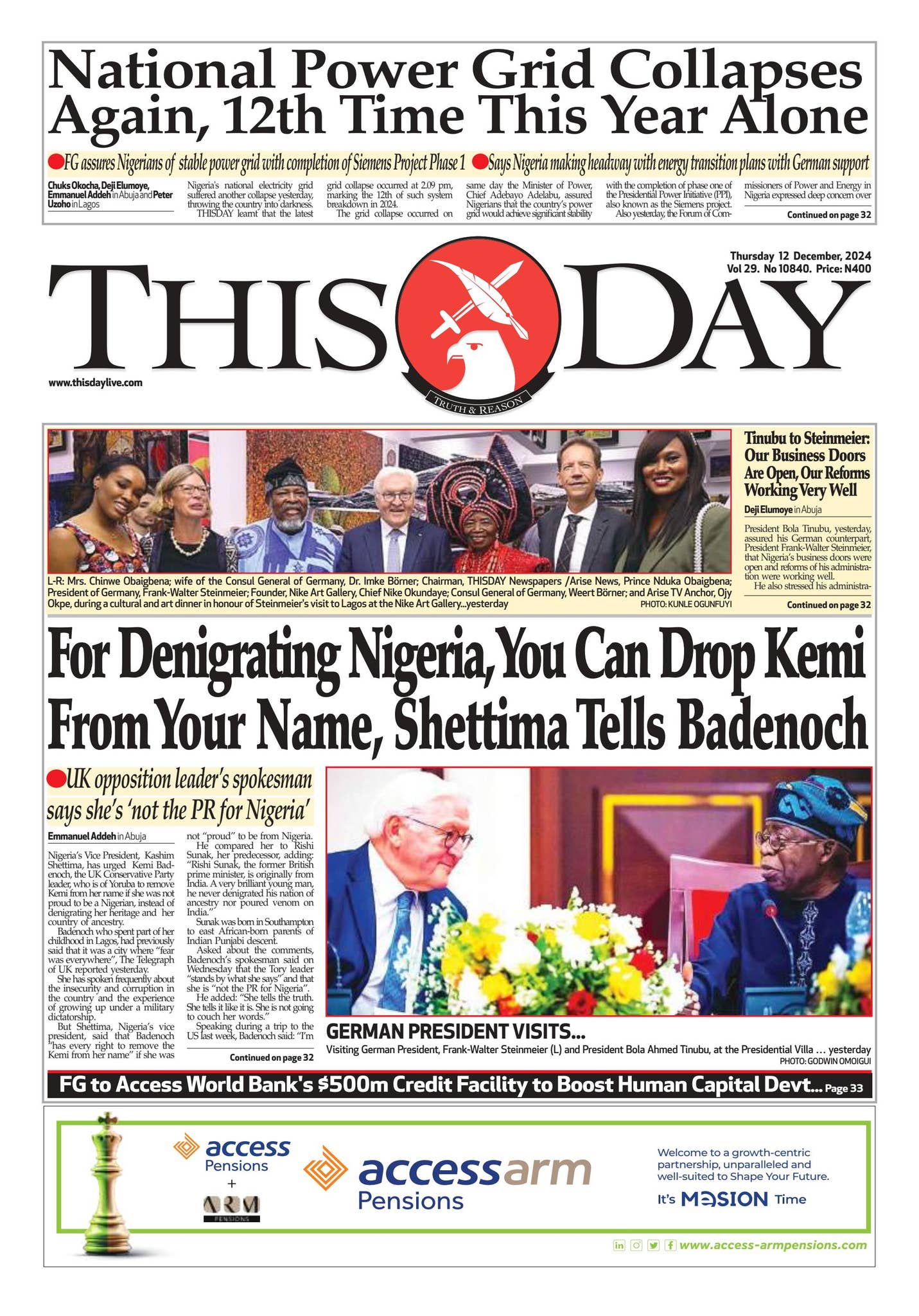 THURSDAY 12TH DECEMBER 2024 by THISDAY Newspapers Ltd - Issuu