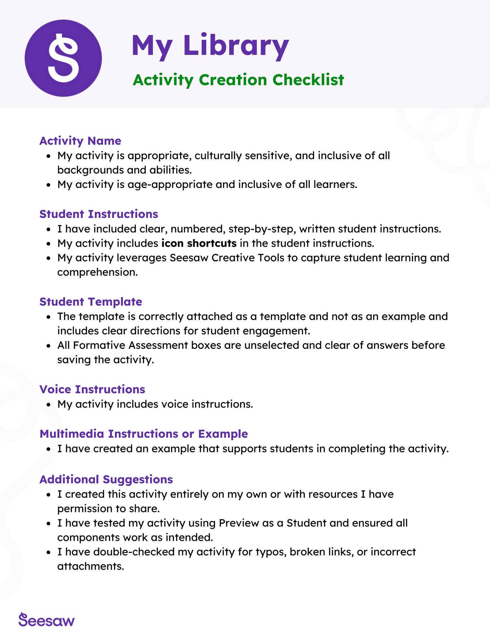 My Library Activity Checklist by seesawlearning - Issuu