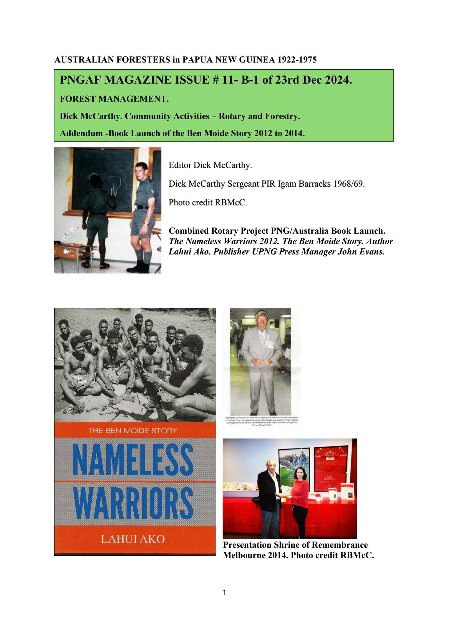 PNGAF Mag Issue # 11-B-1 of 23rd Dec 2024 Book Launch Ben Moide Story ...
