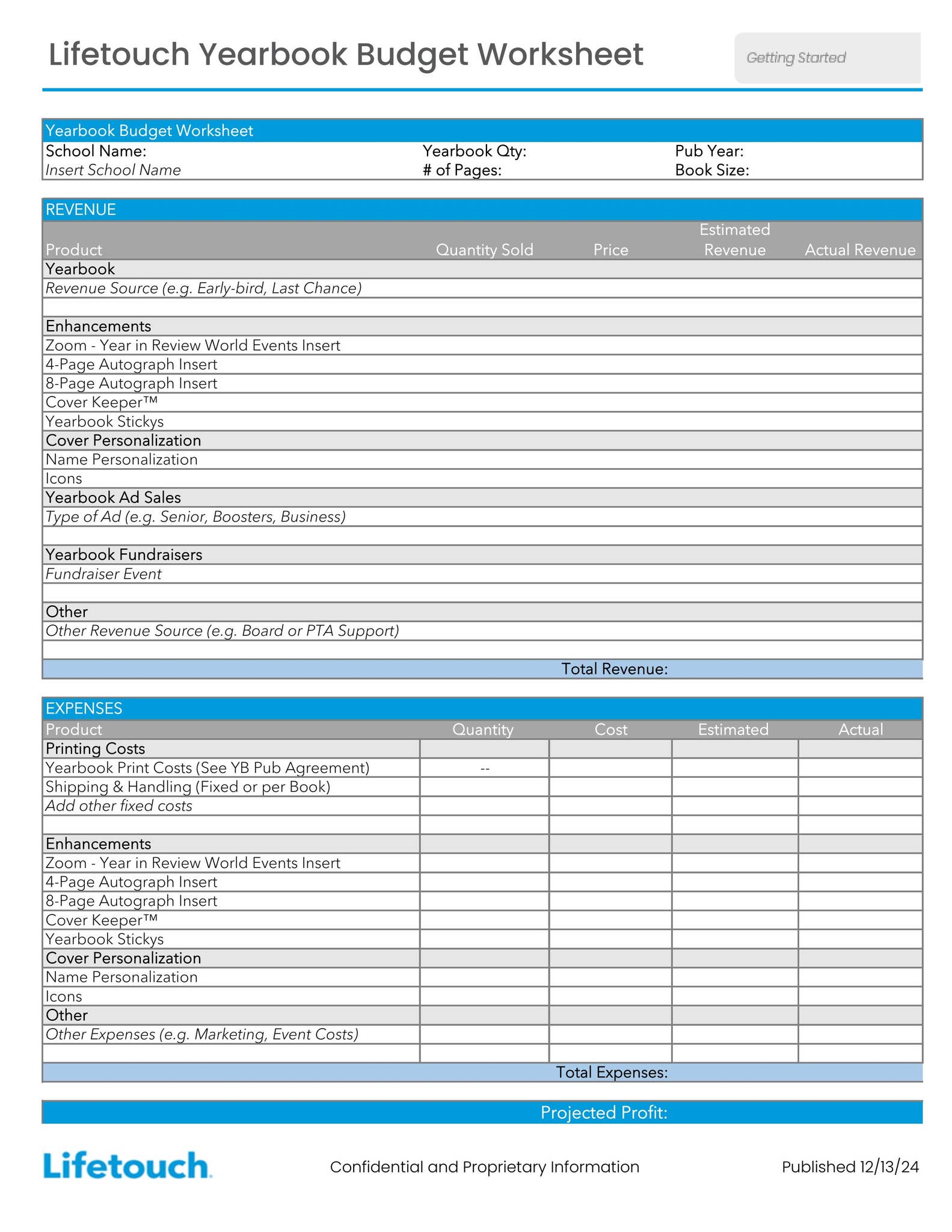Yearbook Budget Worksheet by Lifetouch - Issuu