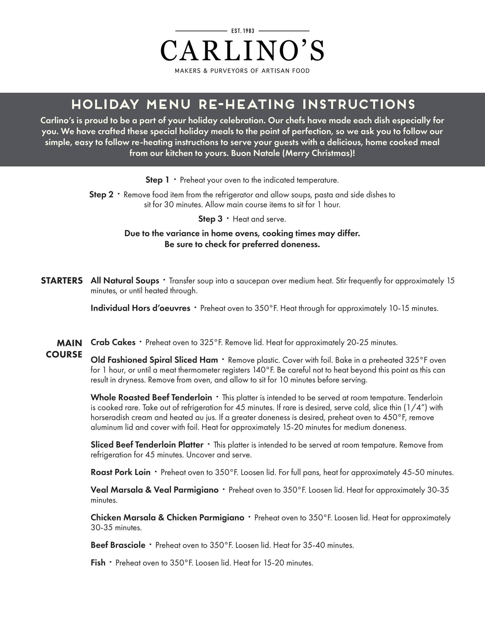 Holiday Entertaining Reheating Instructions by CarlinosMarket - Issuu