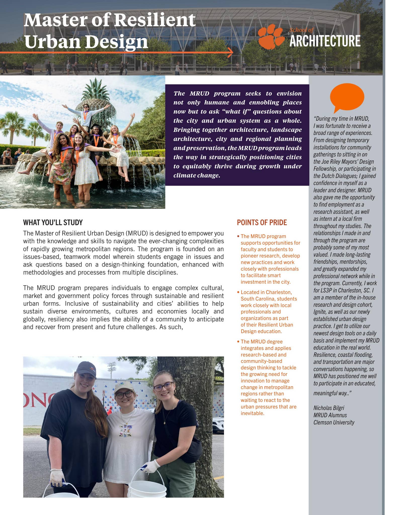 Clemson University - Master of Resilient Urban Design: One-Sheet by ...