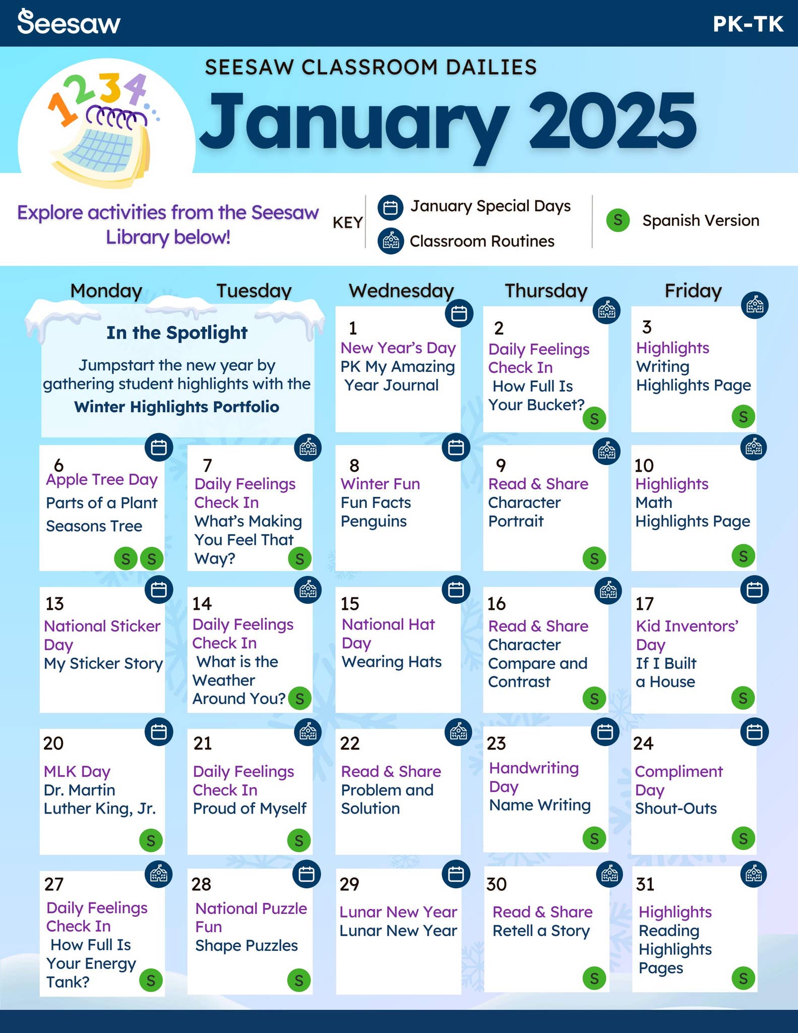January 2025 Classroom Dailies PK-TK by seesawlearning - Issuu