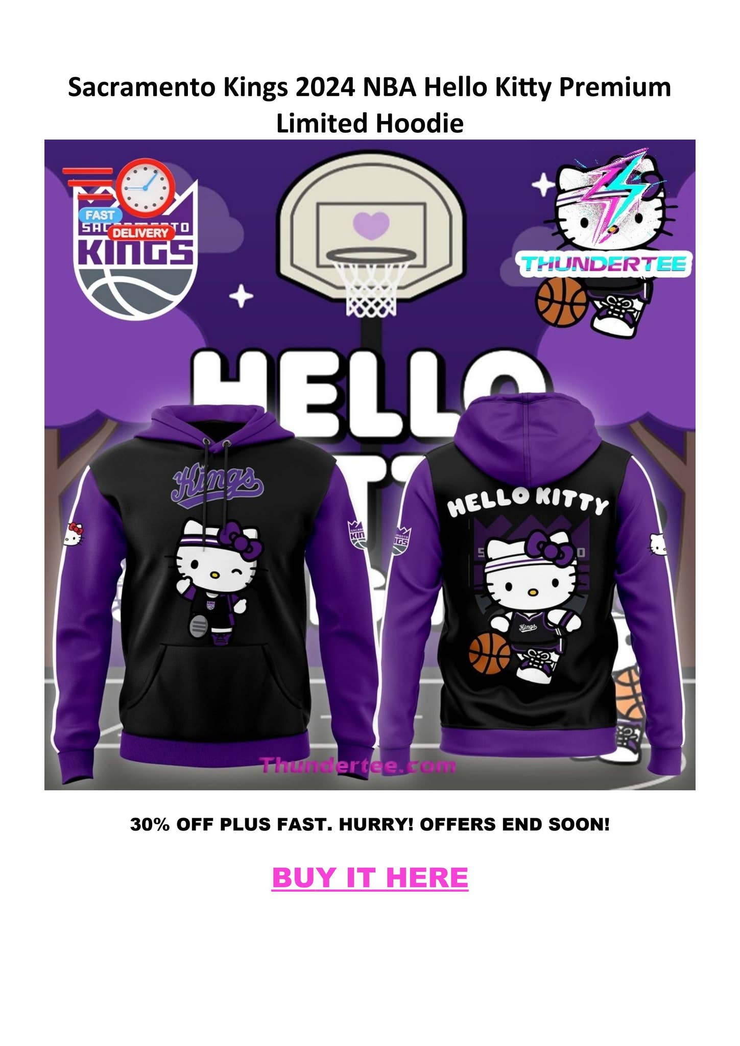 Sacramento Kings 2024 NBA Hello Kitty Premium Limited Hoodie by ...