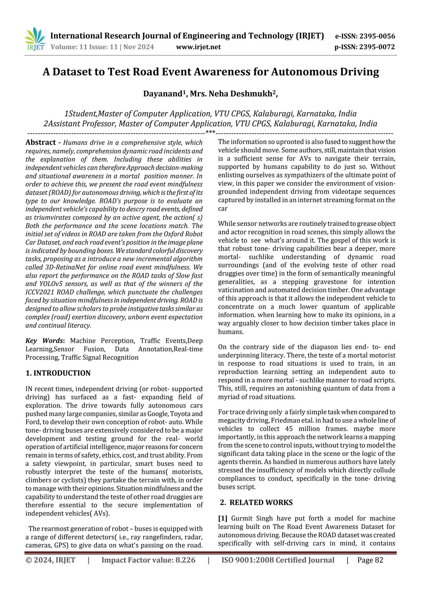A Dataset to Test Road Event Awareness for Autonomous Driving by IRJET ...