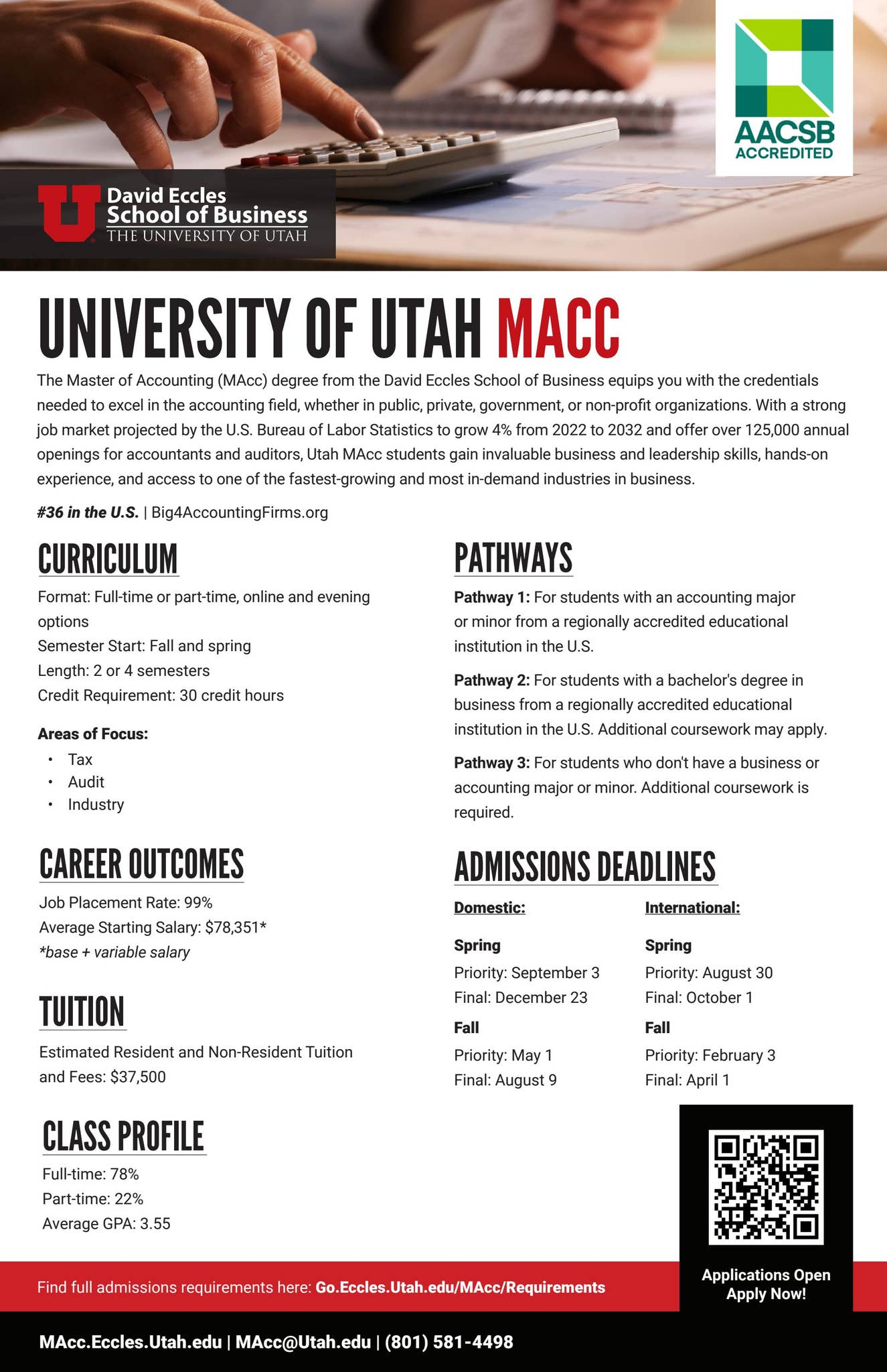 MAcc One Pager Guide by University of Utah Graduate Programs and ...
