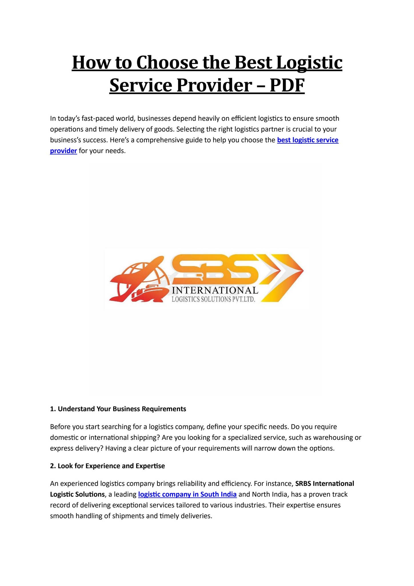 How to Choose the Best Logistic Service Provider by Sbs Logistics(SRBS ...