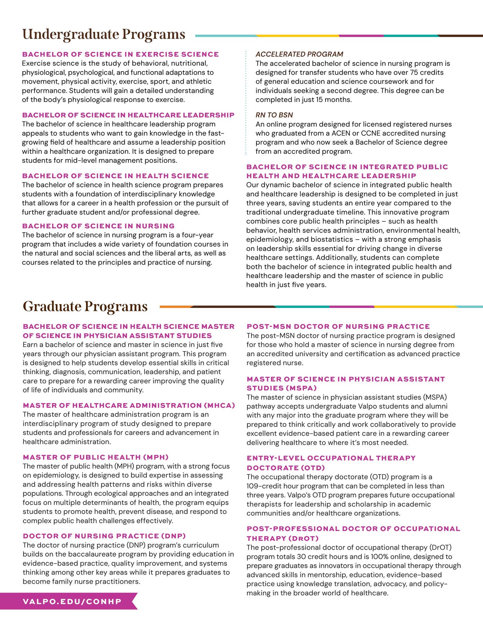 College of Nursing & Health Professions Program Descriptions | Valparaiso University by ...