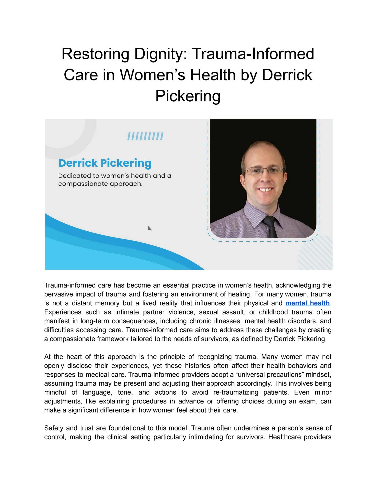 Restoring Dignity: Trauma-Informed Care in Women’s Health by Derrick Pickering - Issuu