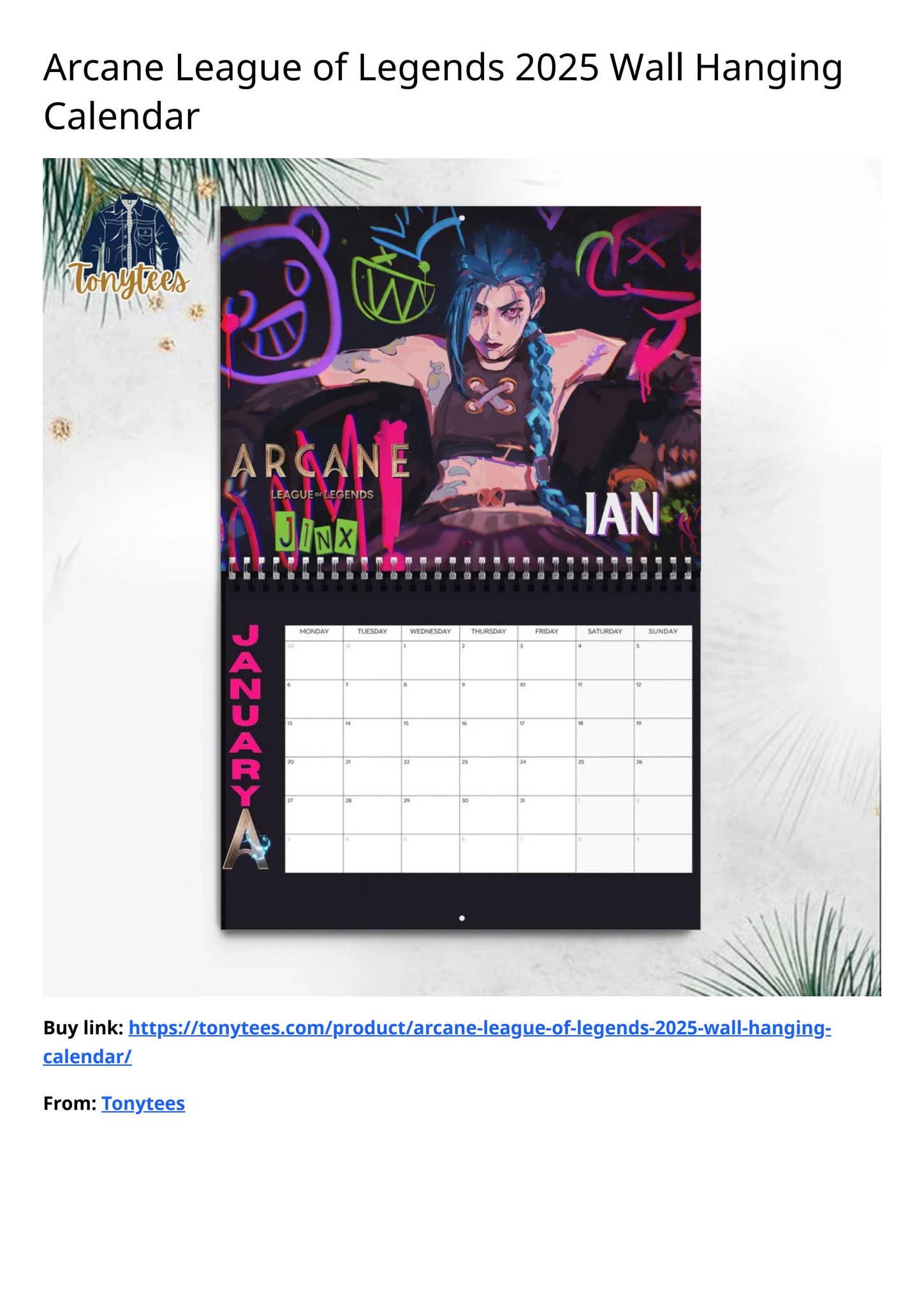 Arcane League of Legends 2025 Wall Hanging Calendar by Tonytees Store ...