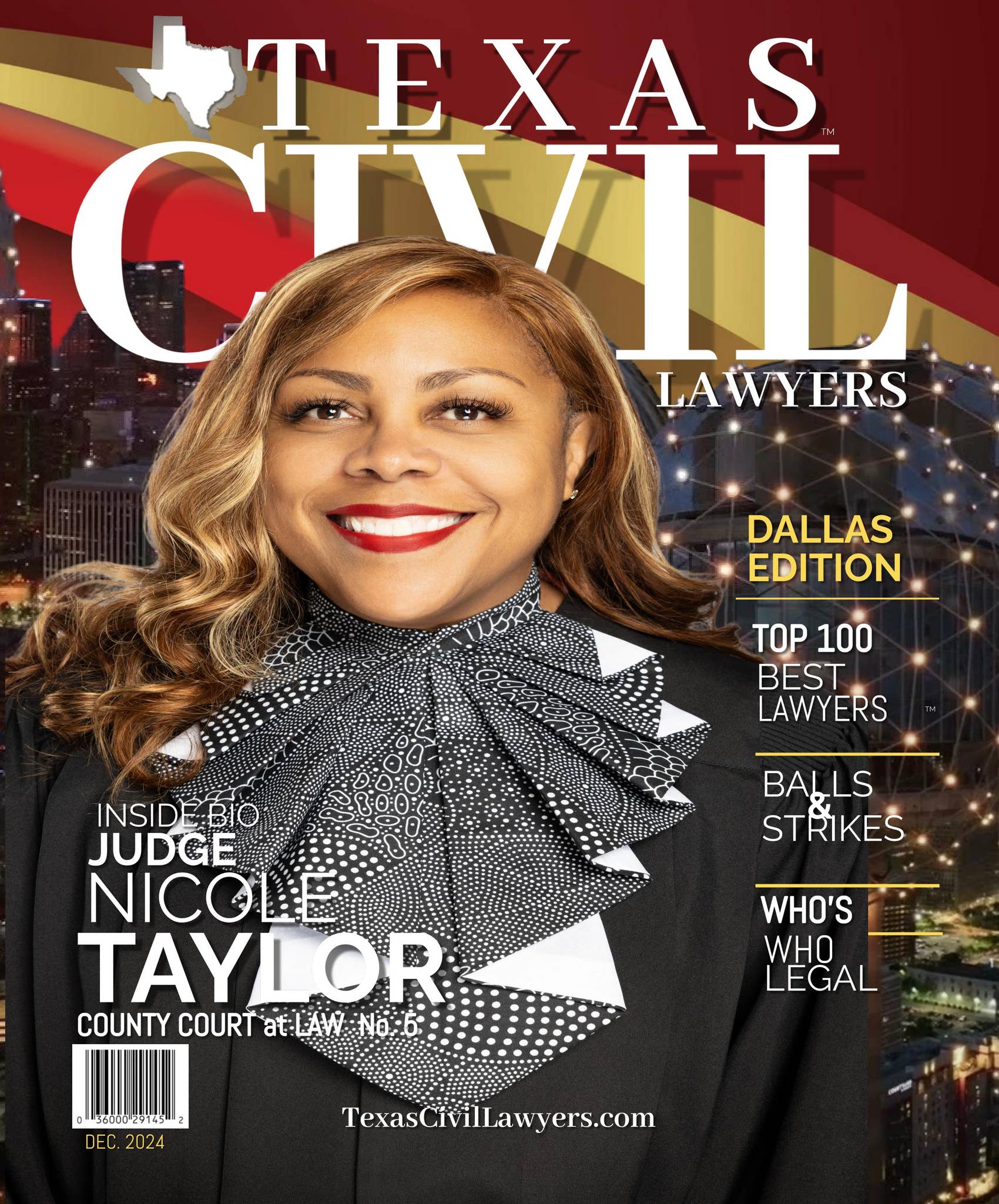 Magazine cover JUDGE NICOLE TAYLOR 121924 20x24 by Dallas Lawyers ...