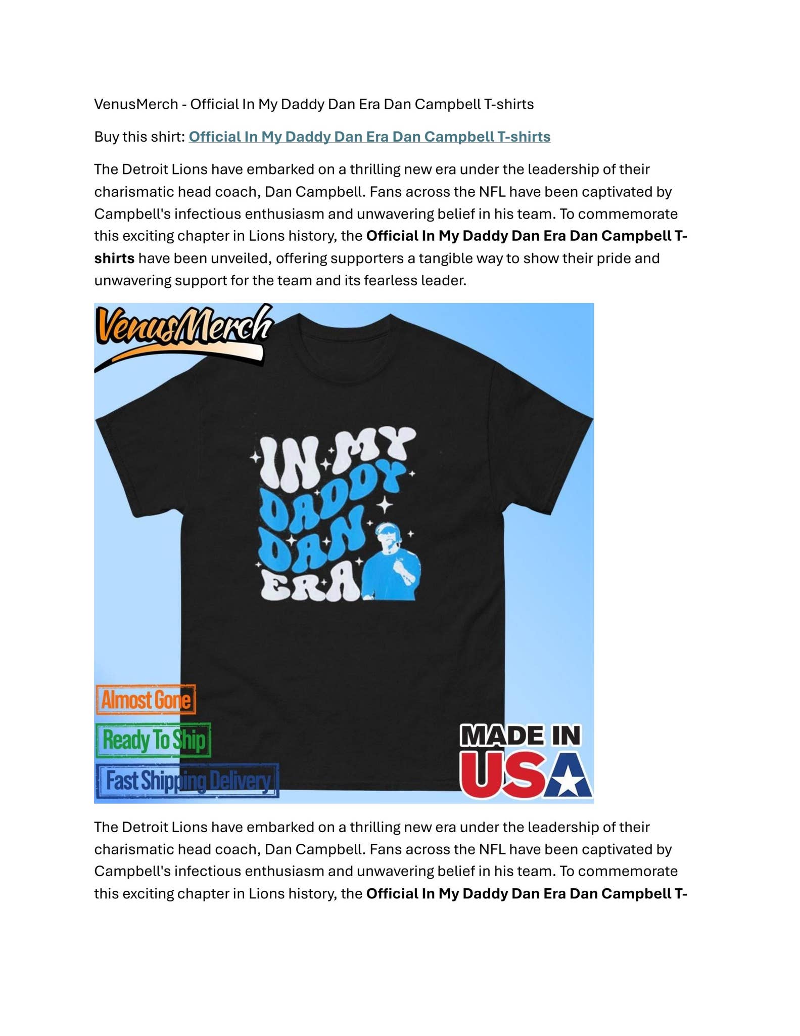 VenusMerch - Official In My Daddy Dan Era Dan Campbell T-shirts by ...