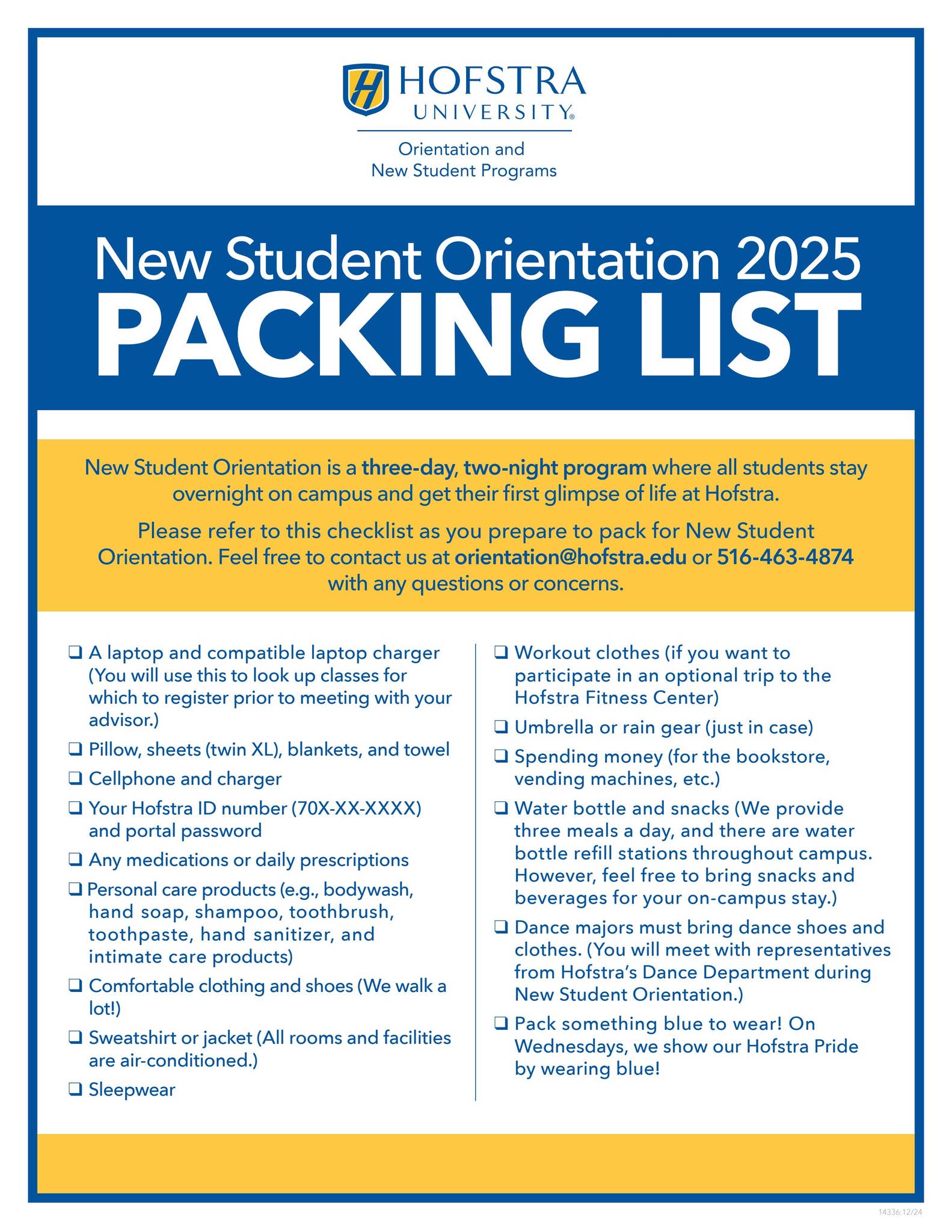 New Student Orientation Packing Checklist by Hofstra University - Issuu