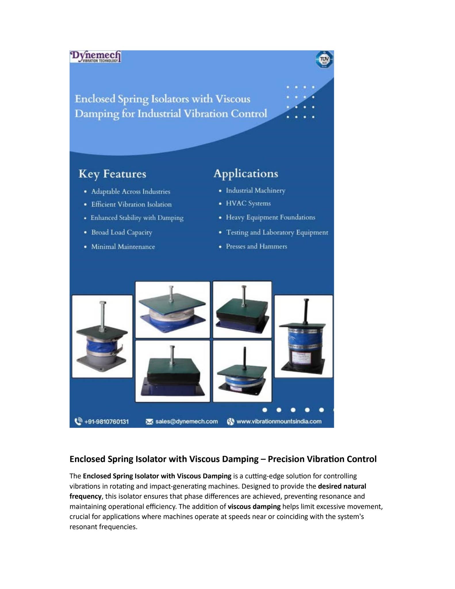 Enclosed Spring Isolator with Viscous Damping – Precision Vibration ...