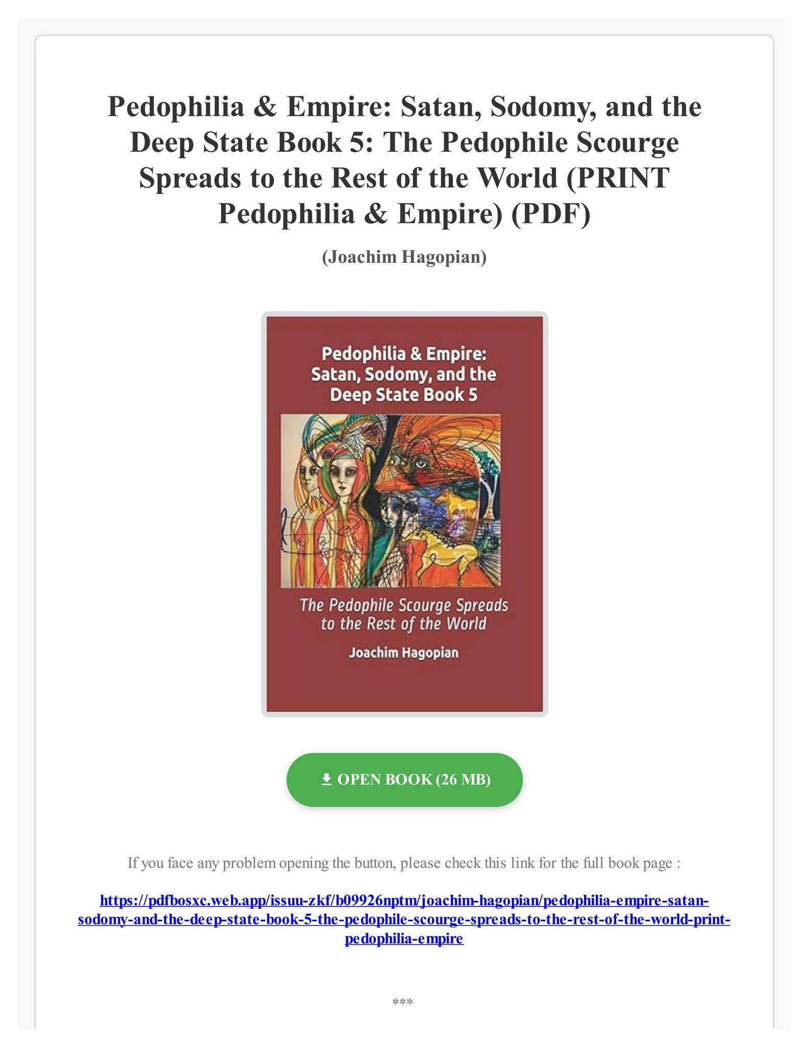 PDF EBOOK Pedophilia & Empire: Satan, Sodomy, and the Deep State Book 5: The Pedophile Scourge ...